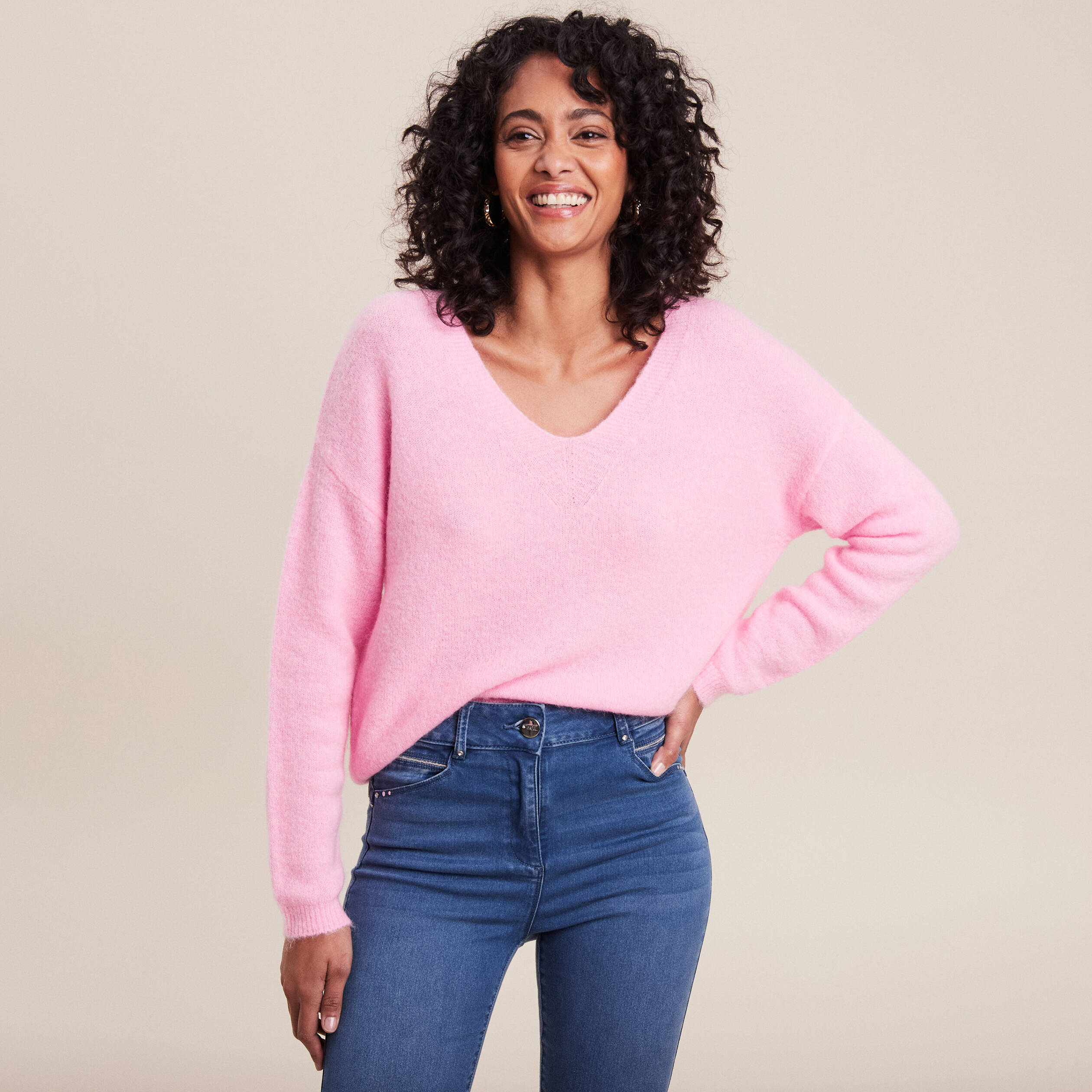 Pull manches longues rose vif femme | Vibs