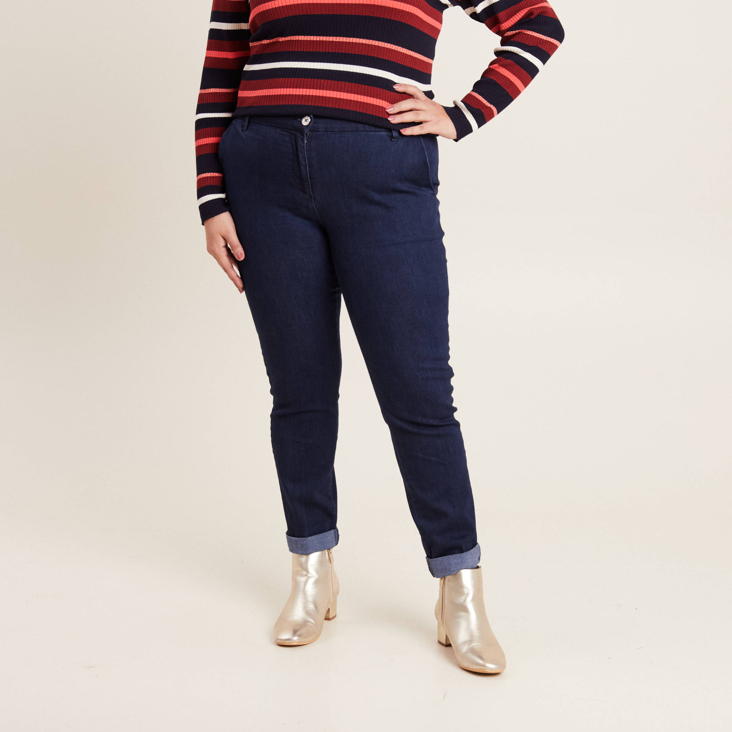 Jean ajusté taille basse denim brut femme | Vibs