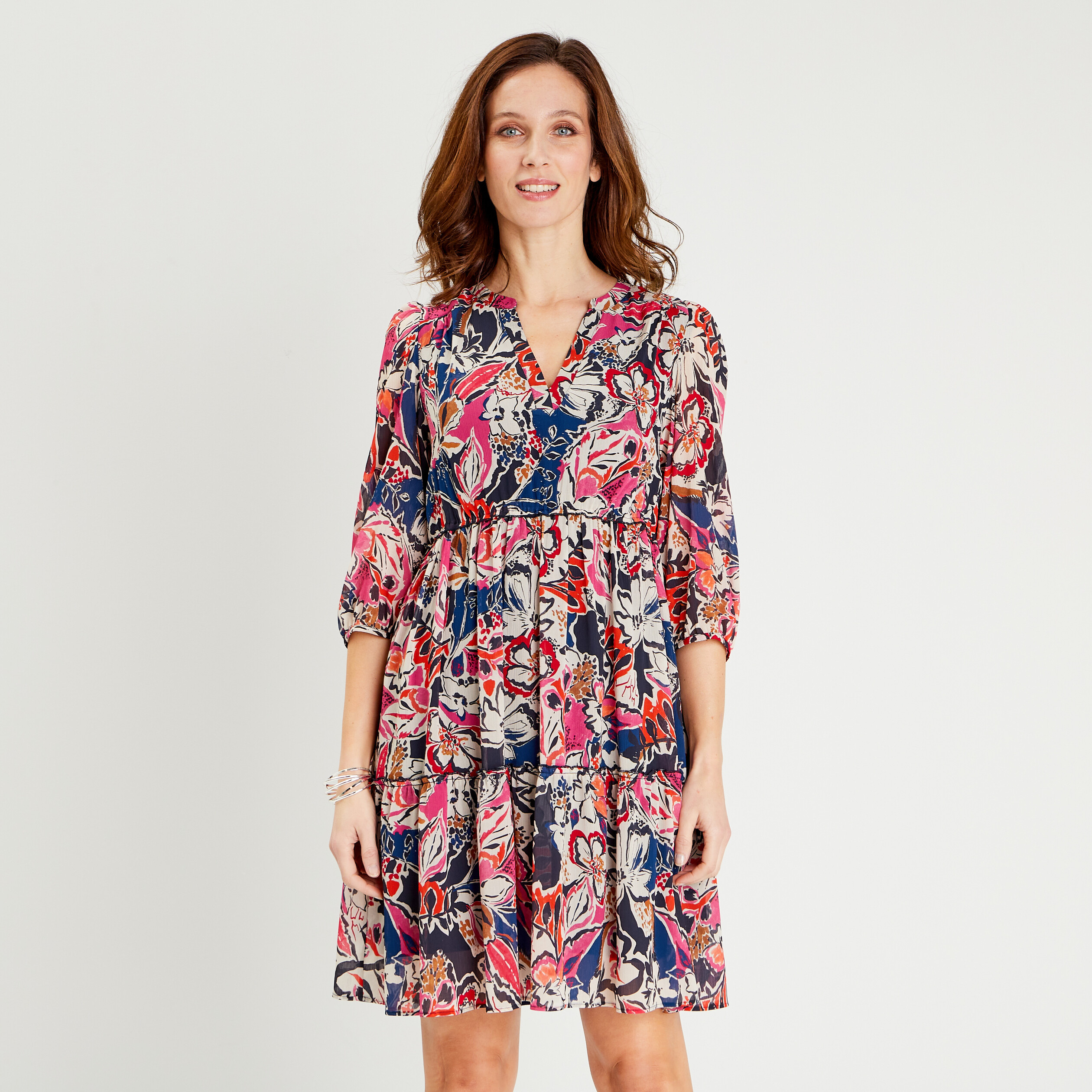 Robe droite manches 3/4 orange foncé femme | Vibs