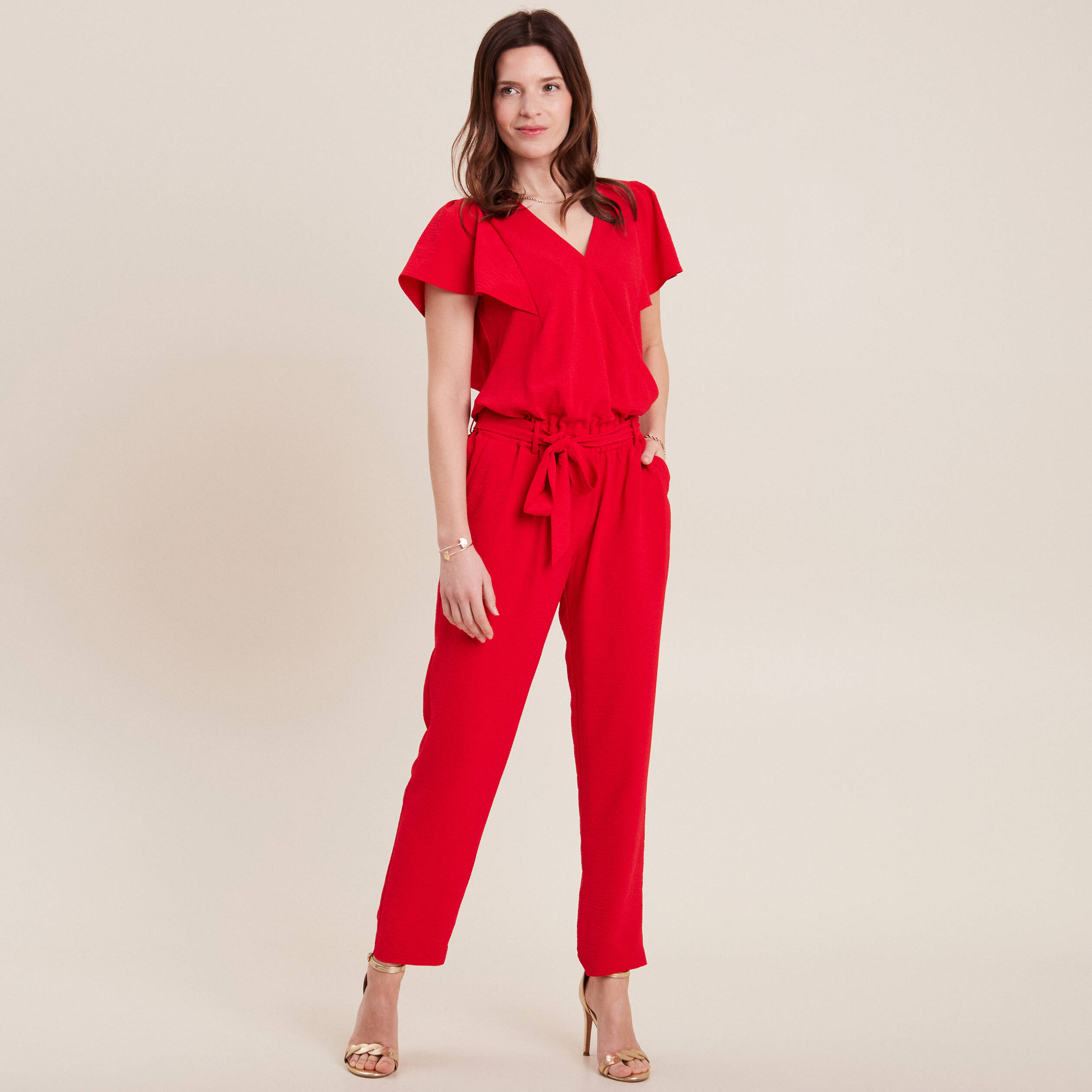Combinaison pantalon droite rouge femme | Vibs
