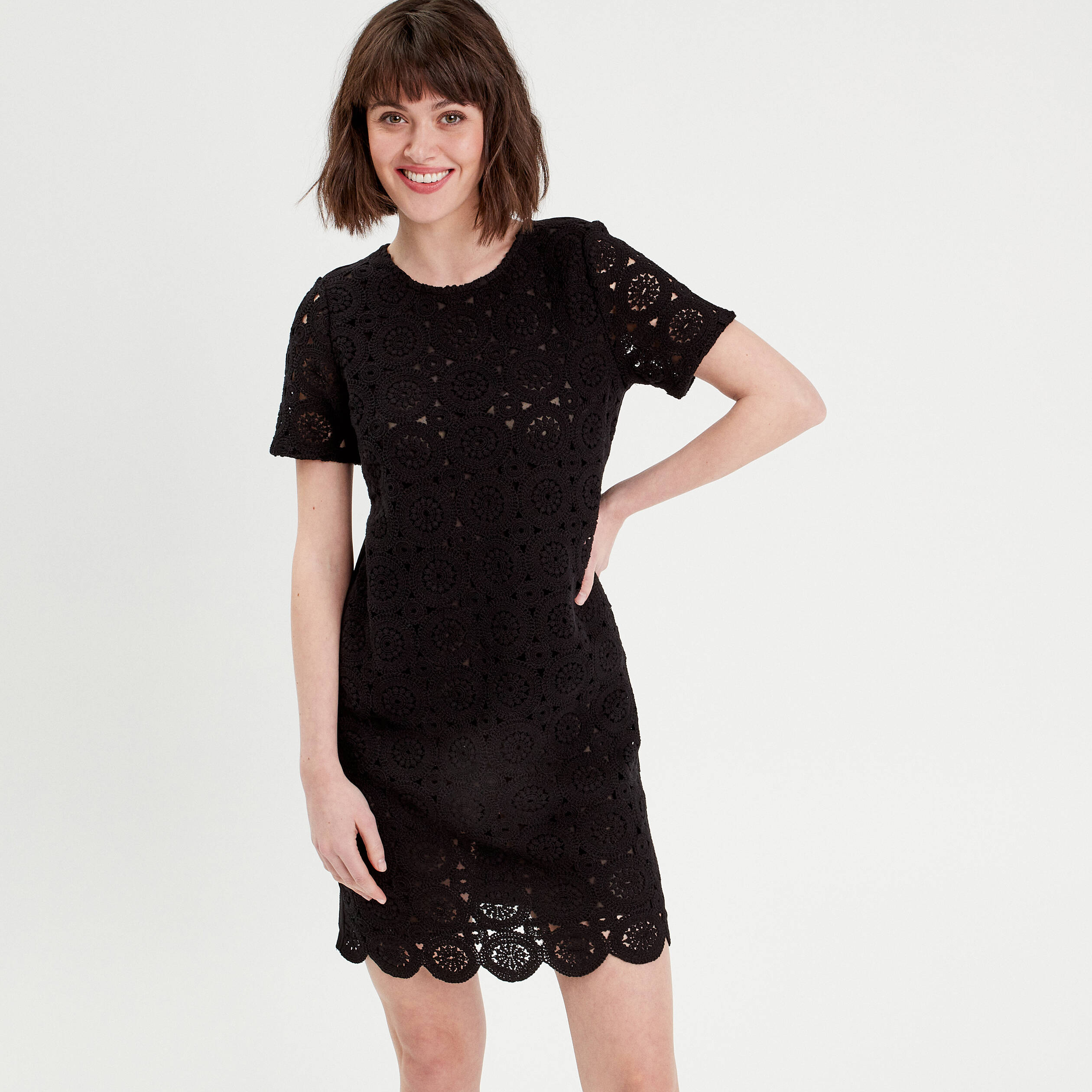 Robe droite crochet noir femme | Vibs