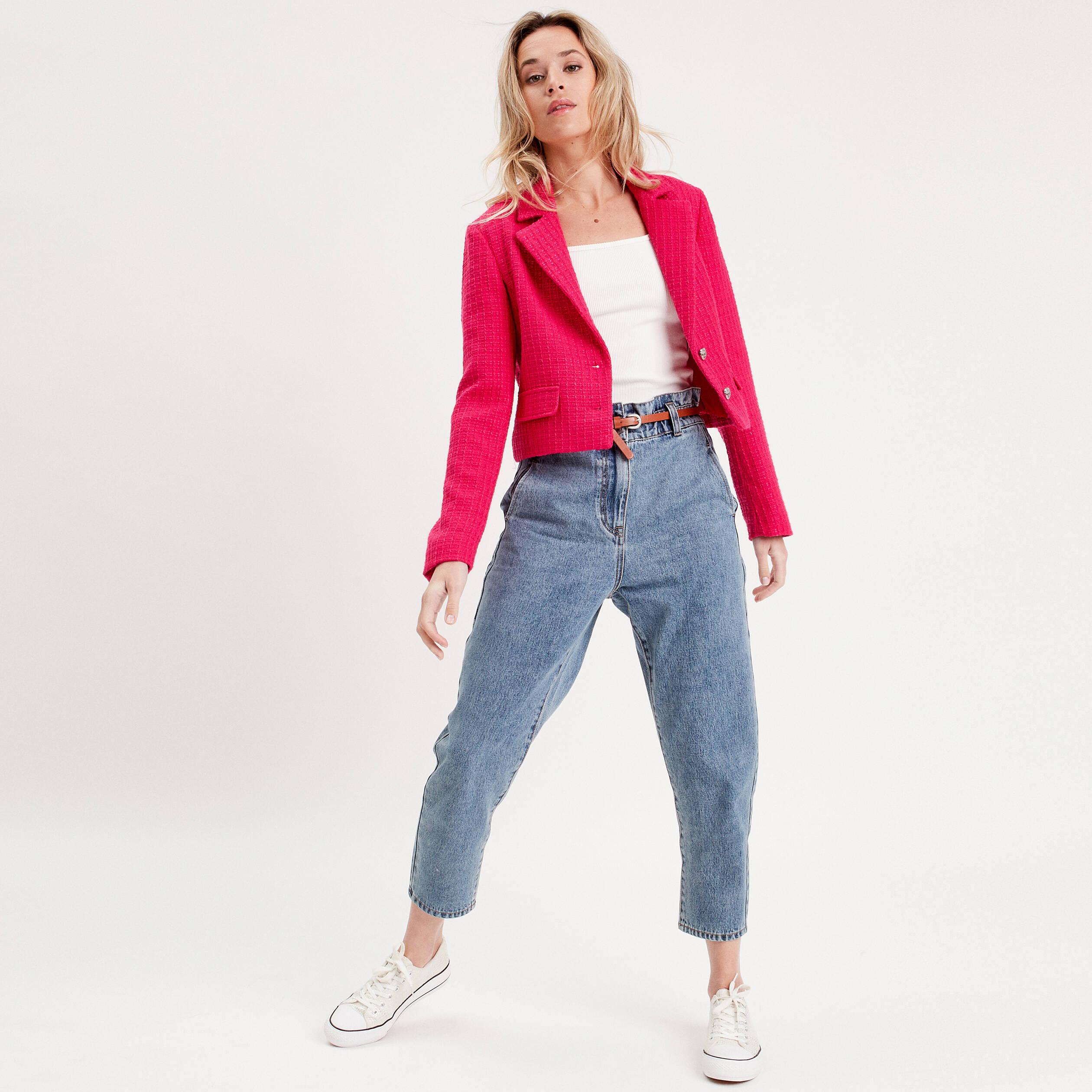 Veste droite boutonnée rose fushia femme | Vibs