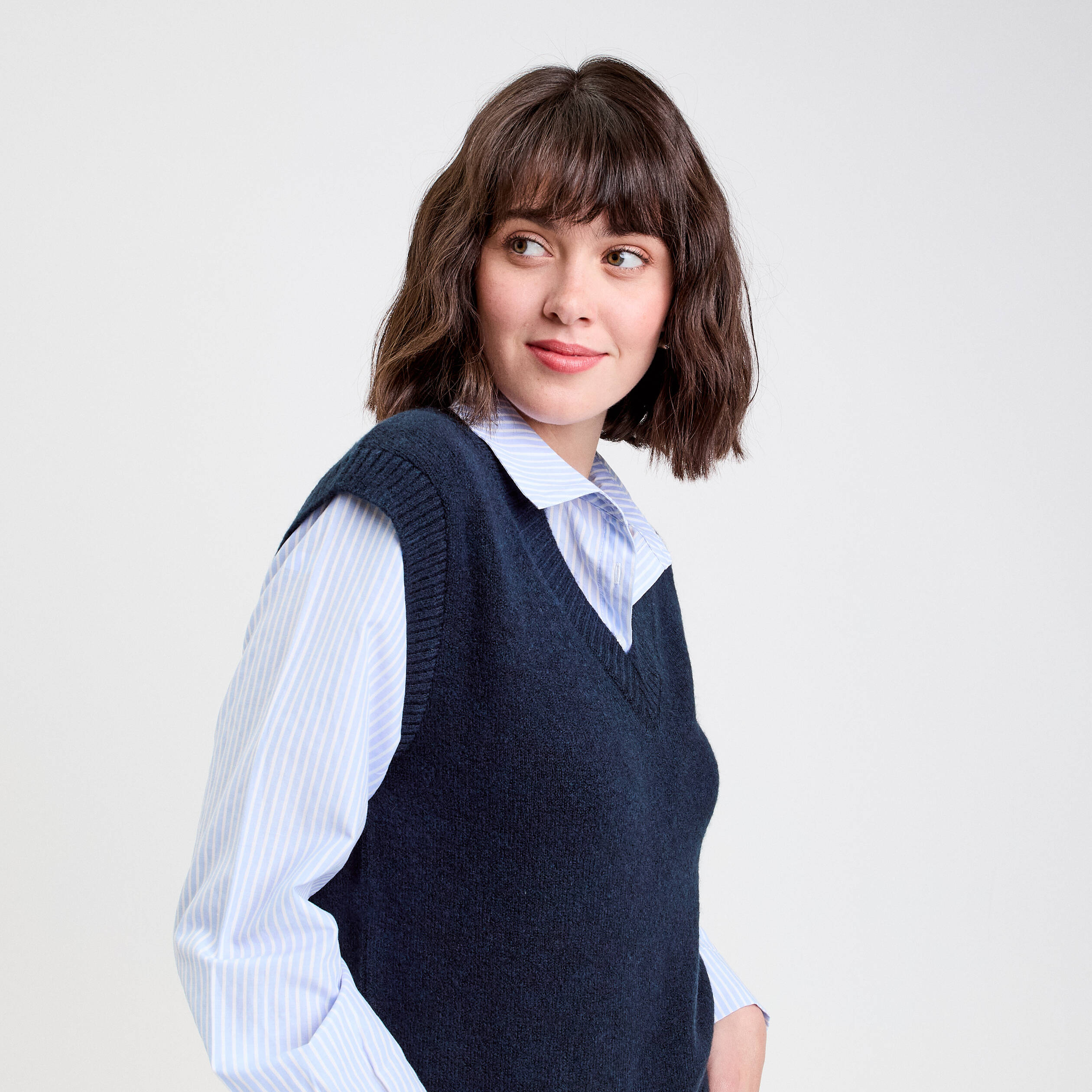 Pull 2-en-1 col en V bleu marine femme | Vibs