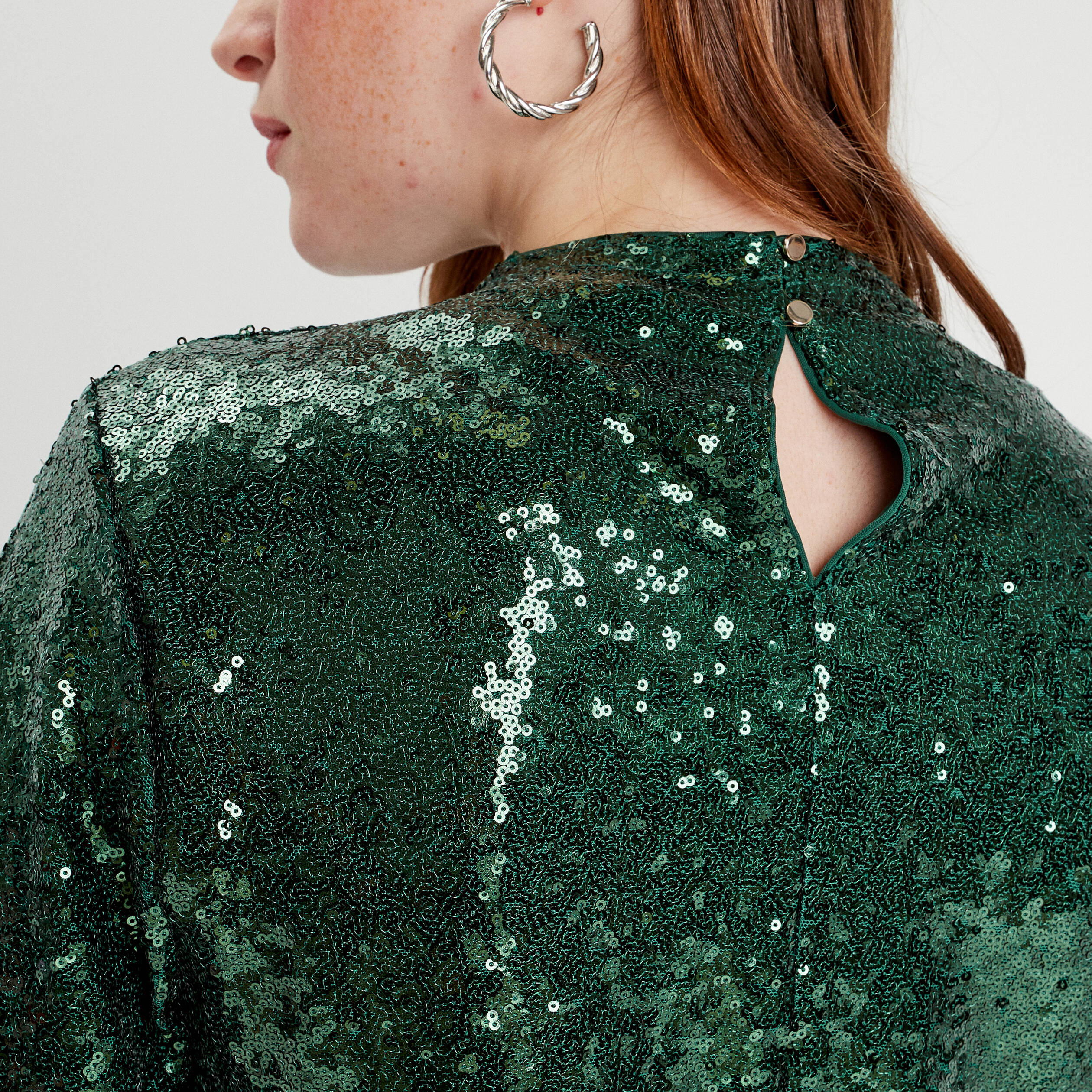 T-shirt sequins col montant vert foncé femme | Vibs