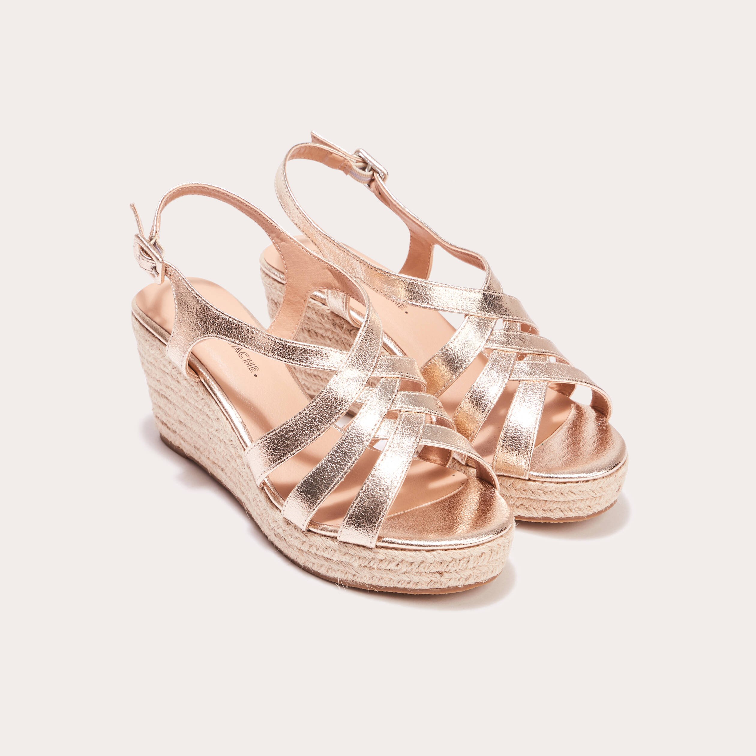 Sandales compensées corde couleur or femme | Vibs