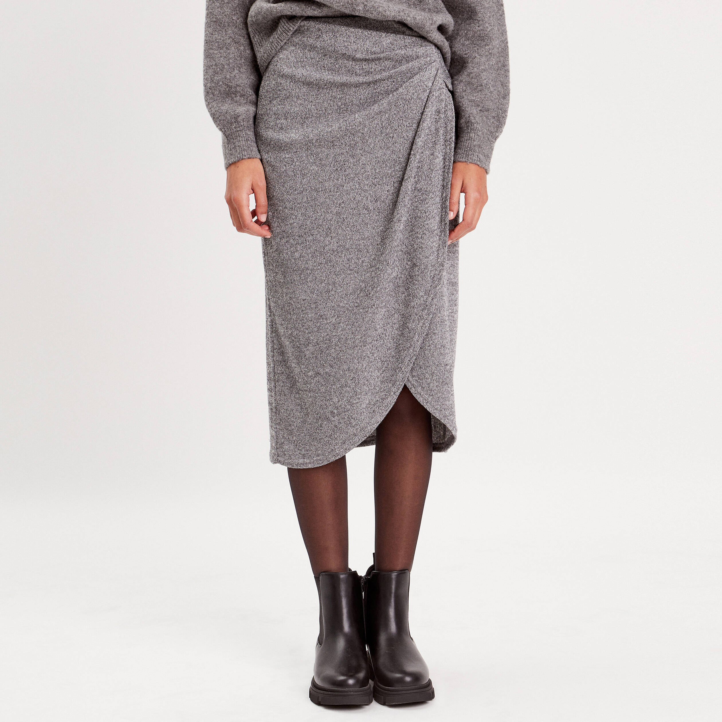 Jupe midi droite portefeuille gris clair femme | Vibs