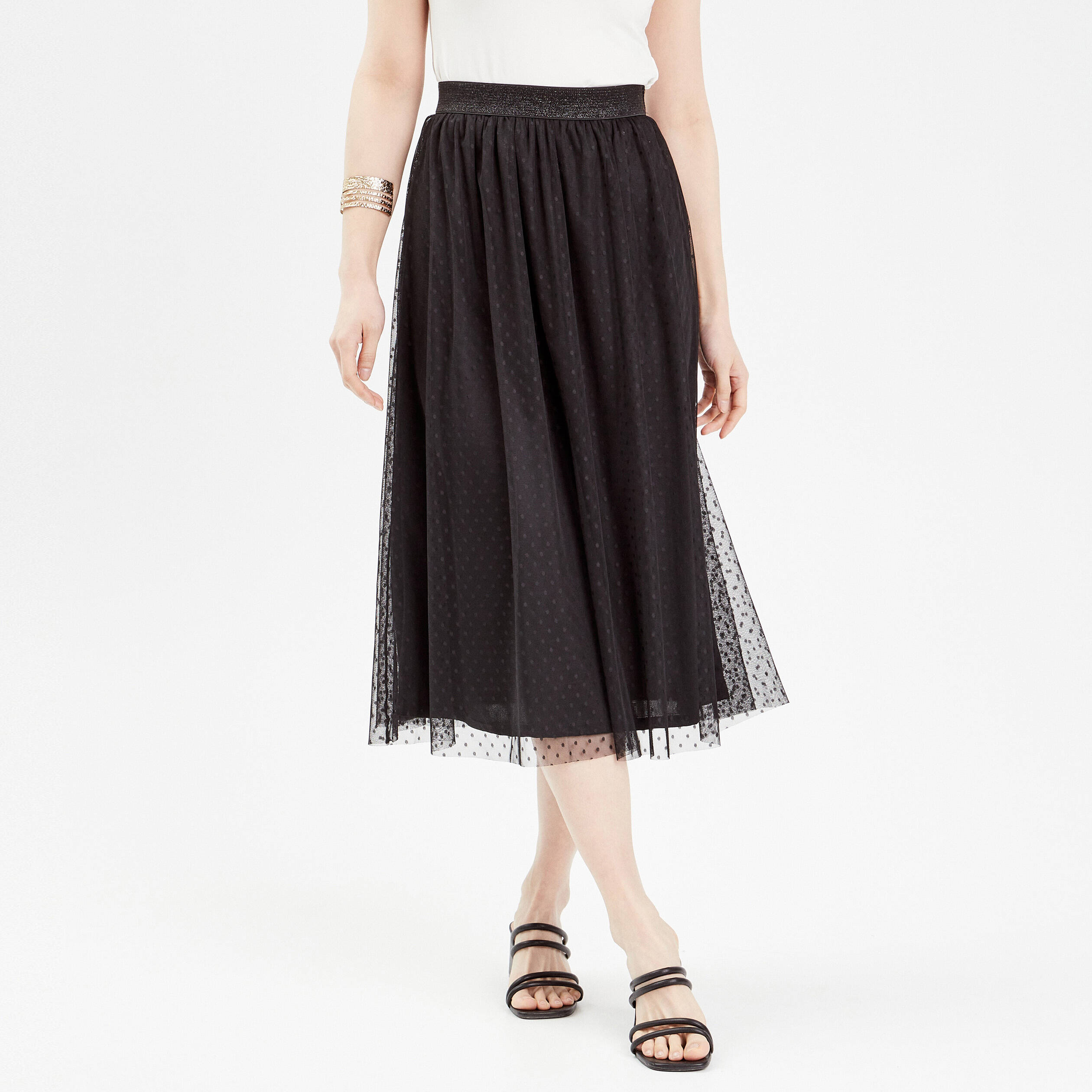 Jupe évasée tulle plumetis noir femme | Vibs