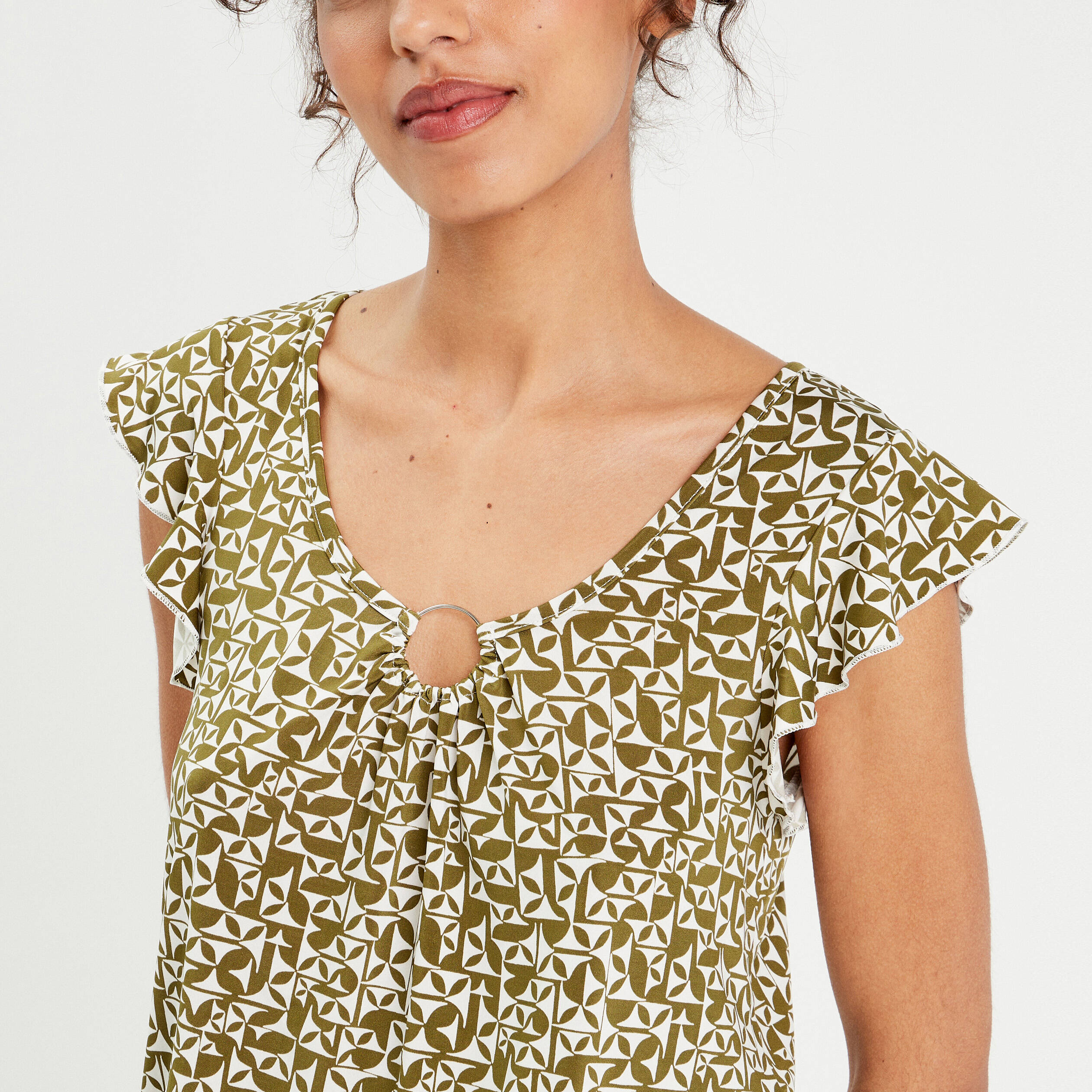 Blouse brodée col avec anneau blanc femme | Vibs