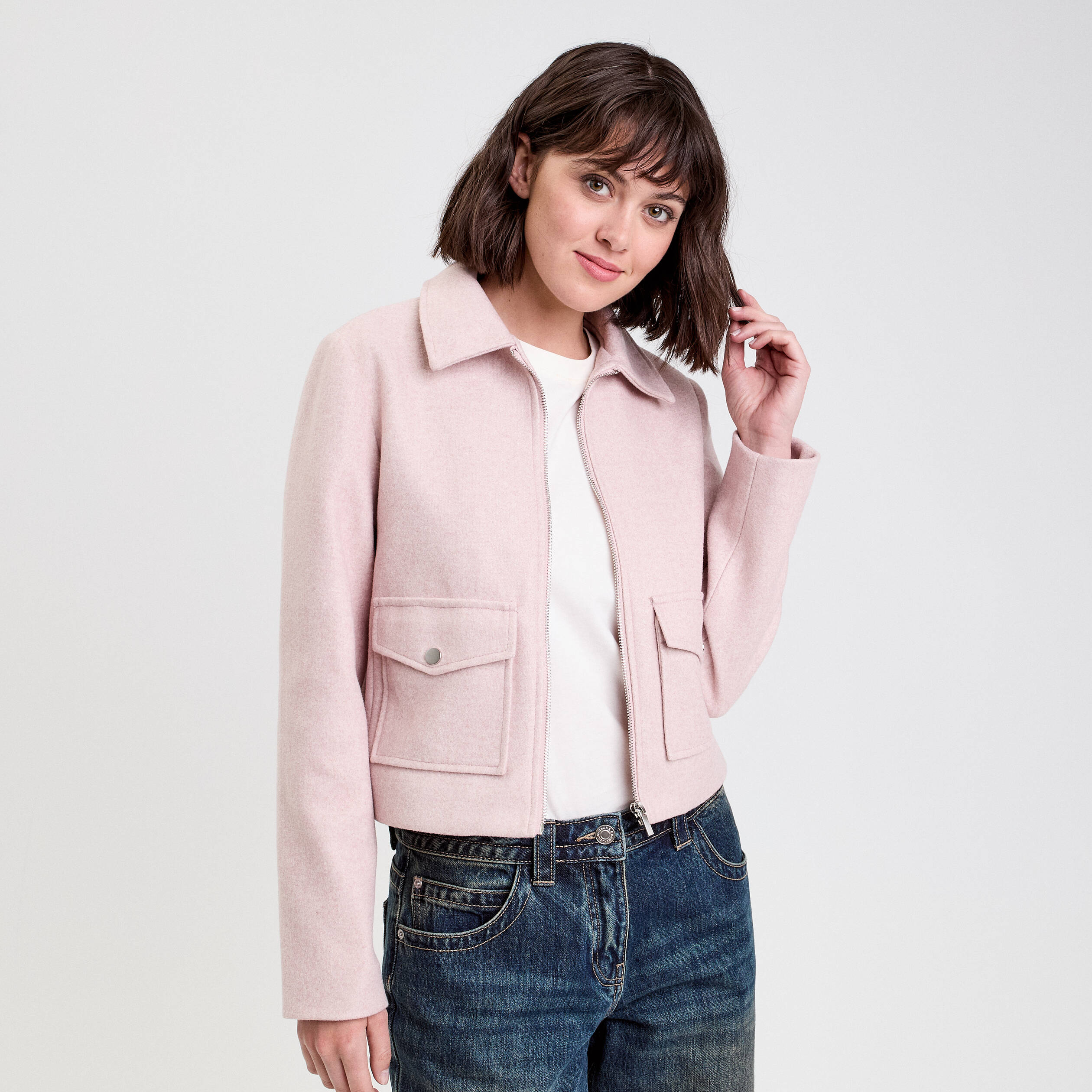 Veste zippée rose poudrée femme | Vibs