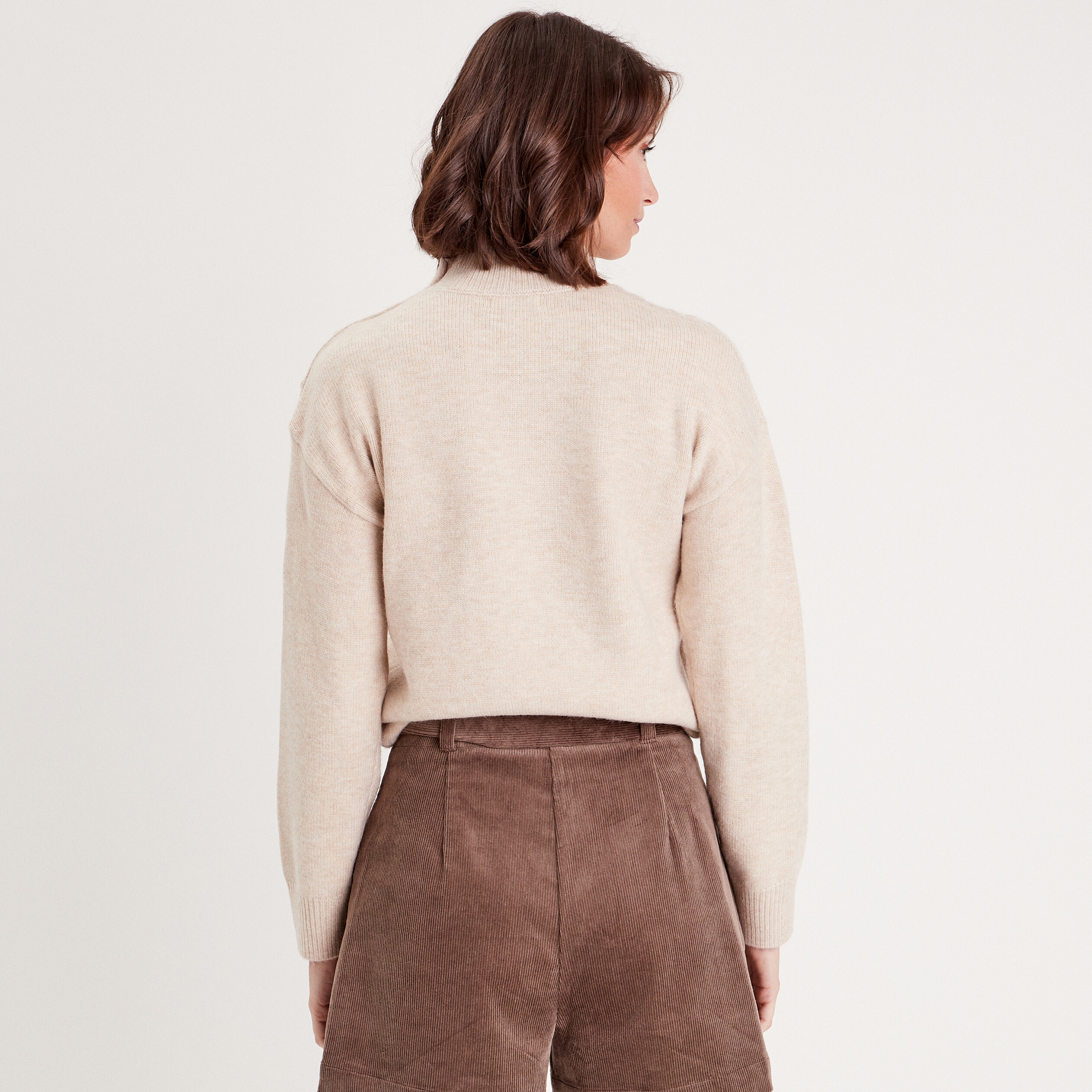 Pull col montant avec torsades sable femme | Vibs