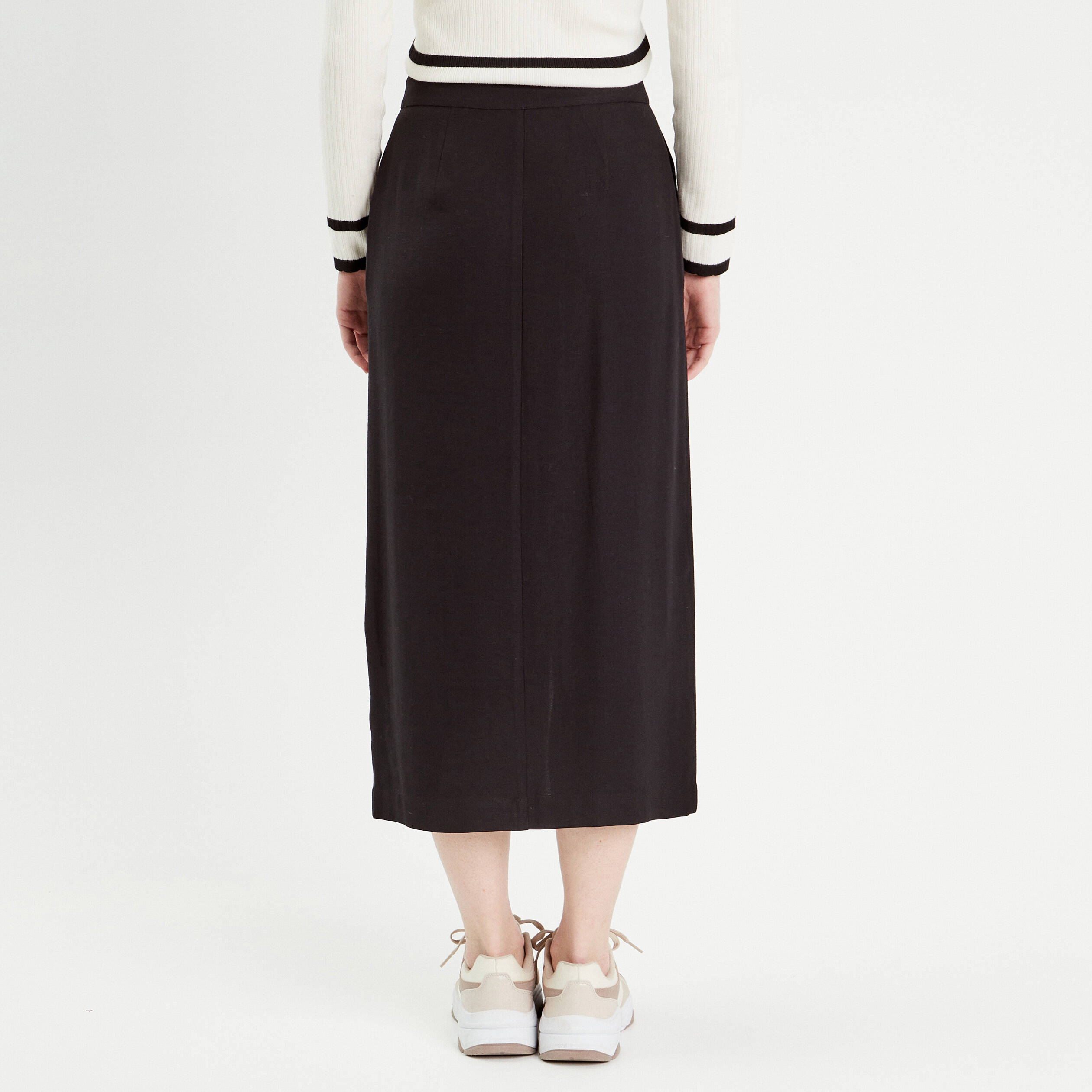 Jupe longue droite fendue noir femme | Vibs