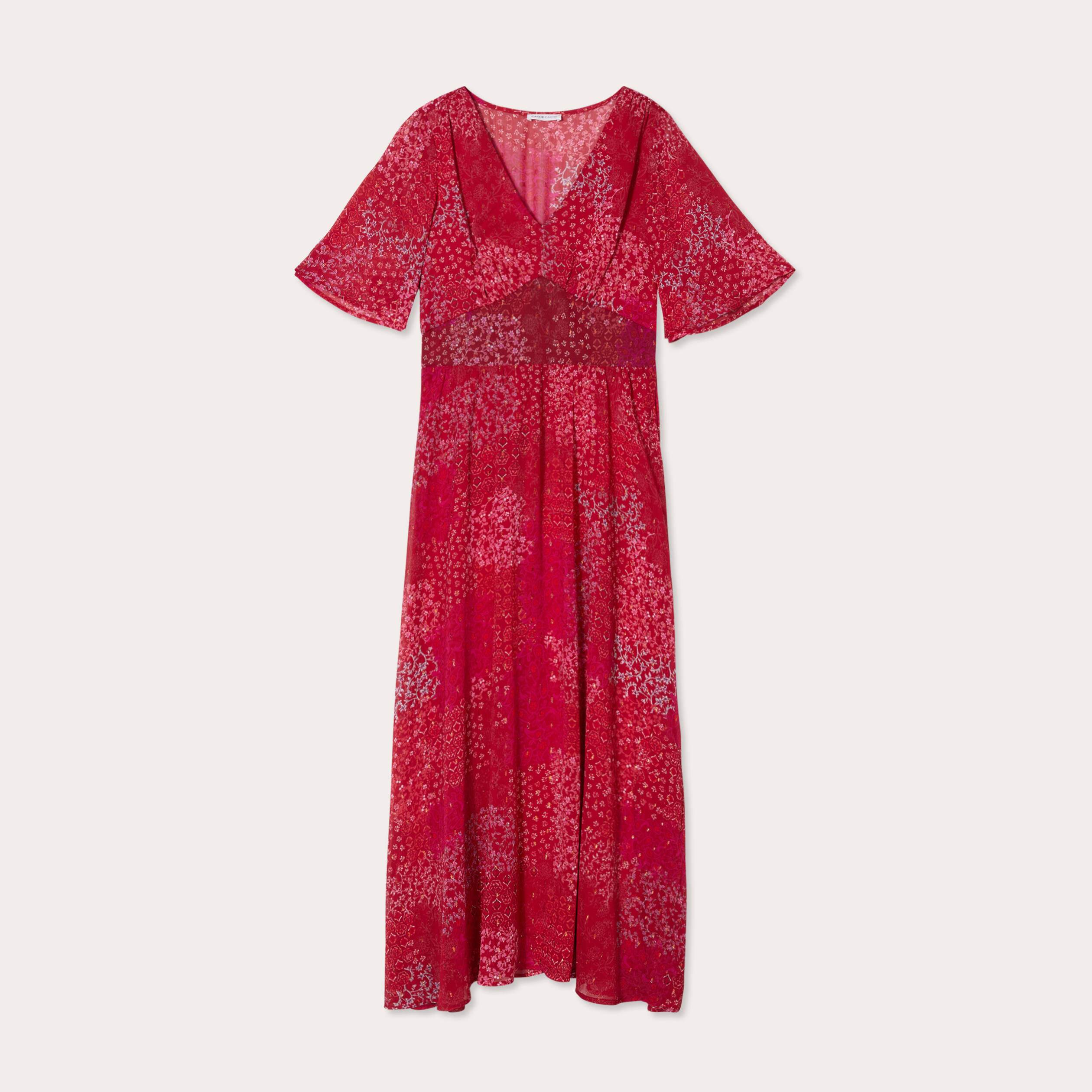 Robe longue évasée col en V rouge femme | Vibs