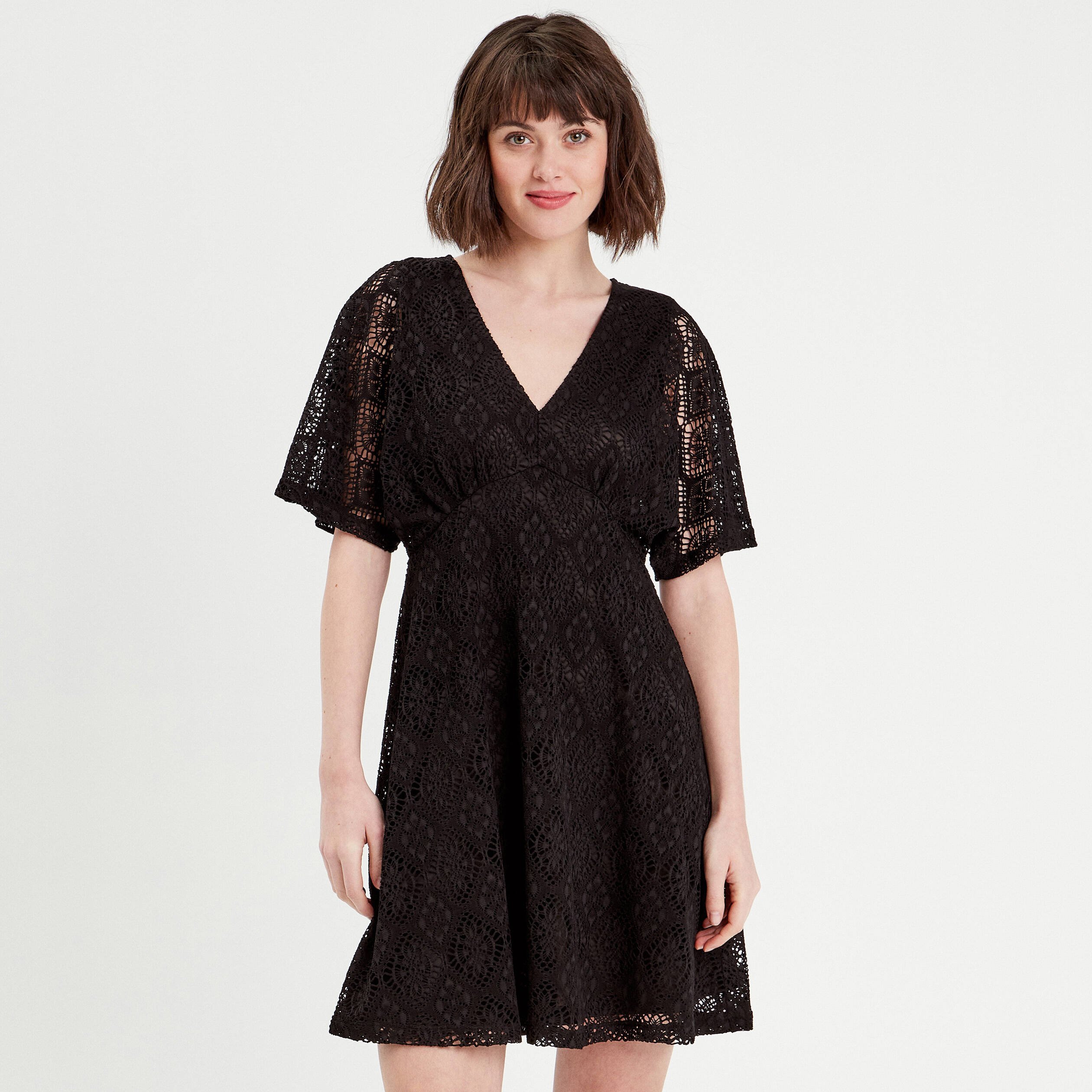 Robe évasée dentelle noir femme | Vibs