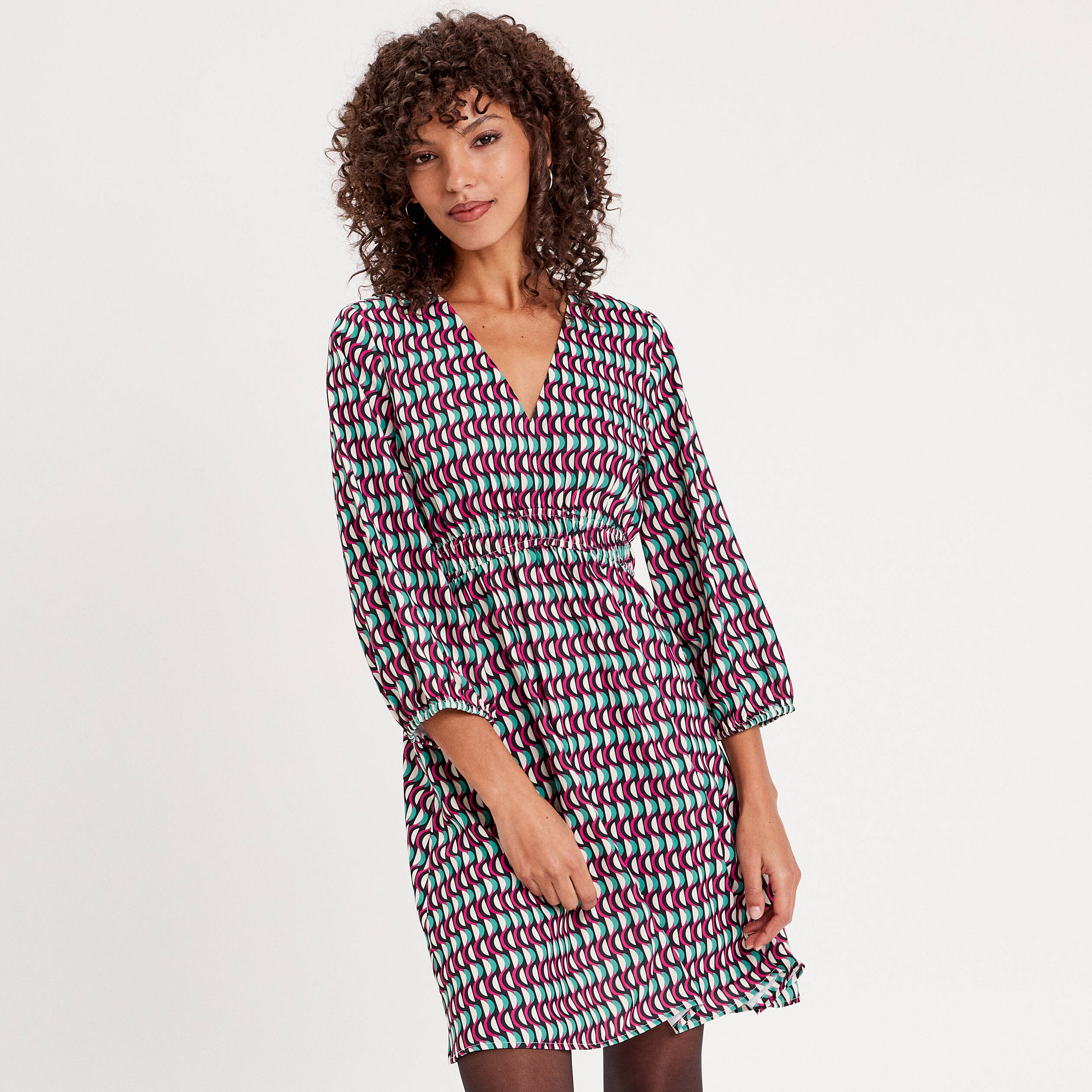 Robe évasée manches 3/4 noir femme | Vibs