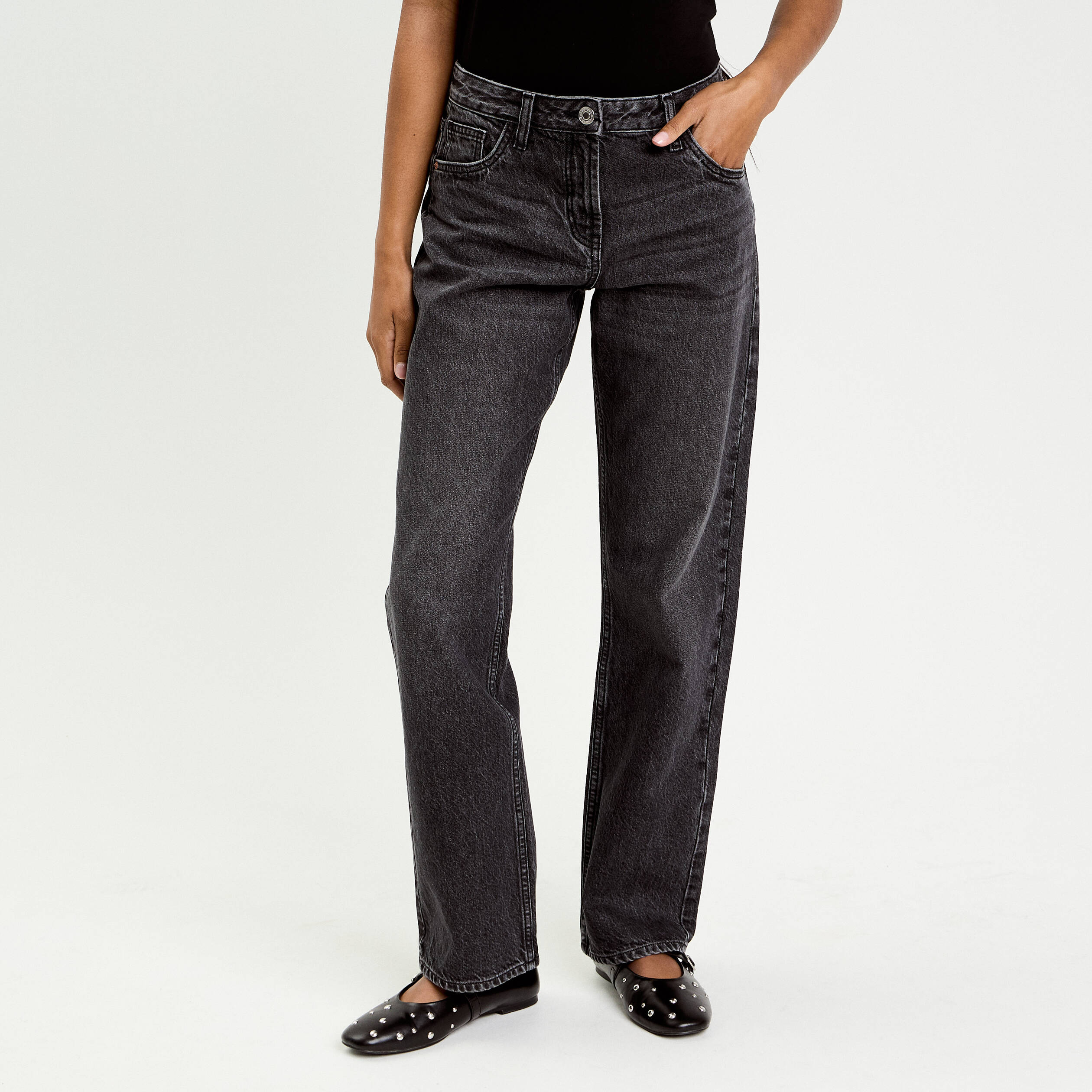Jeans droit 5 poches denim snow noir femme | Vibs