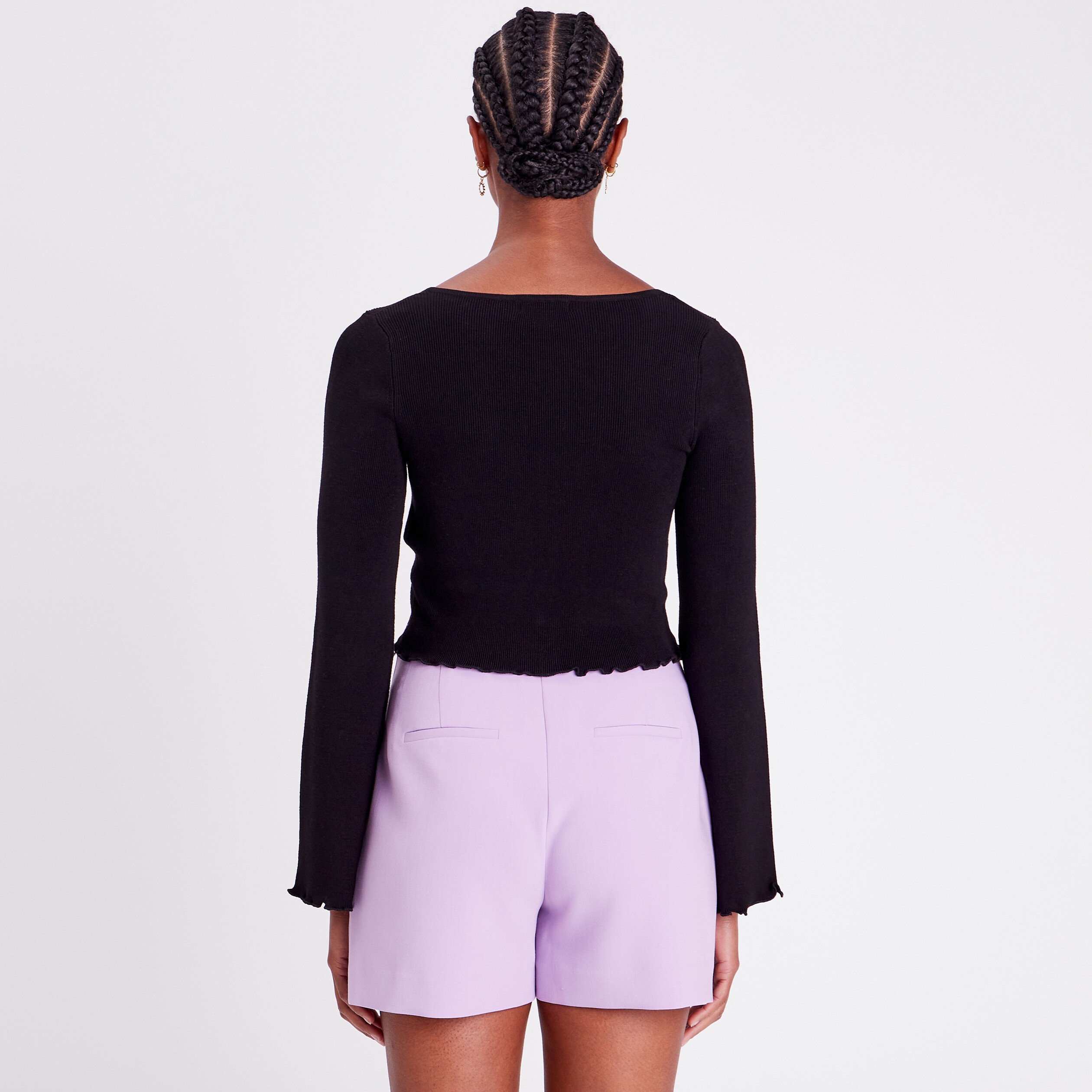 Gilet col en V bord vague noir femme | Vibs