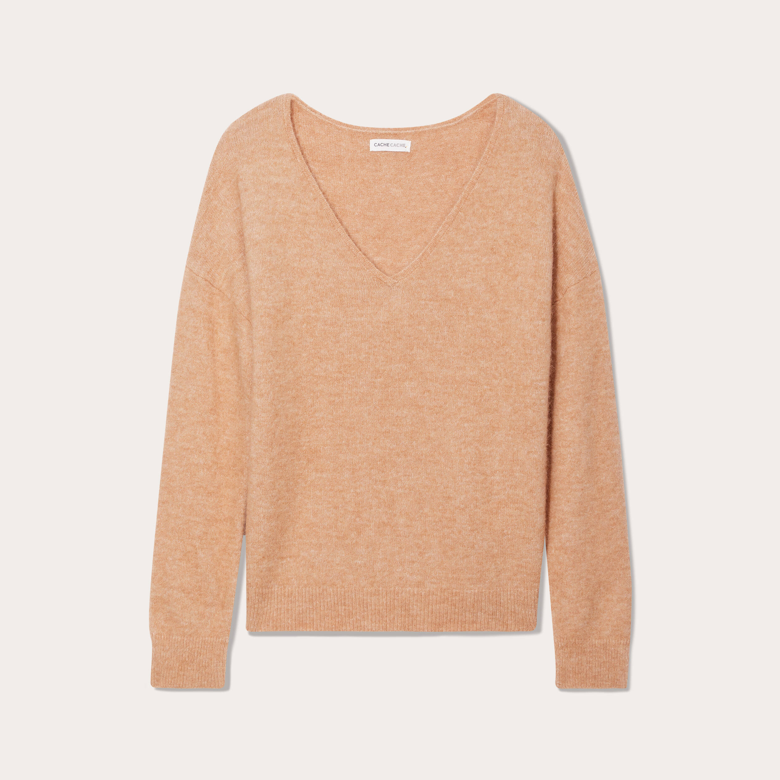 Pull avec col en V beige femme | Vibs