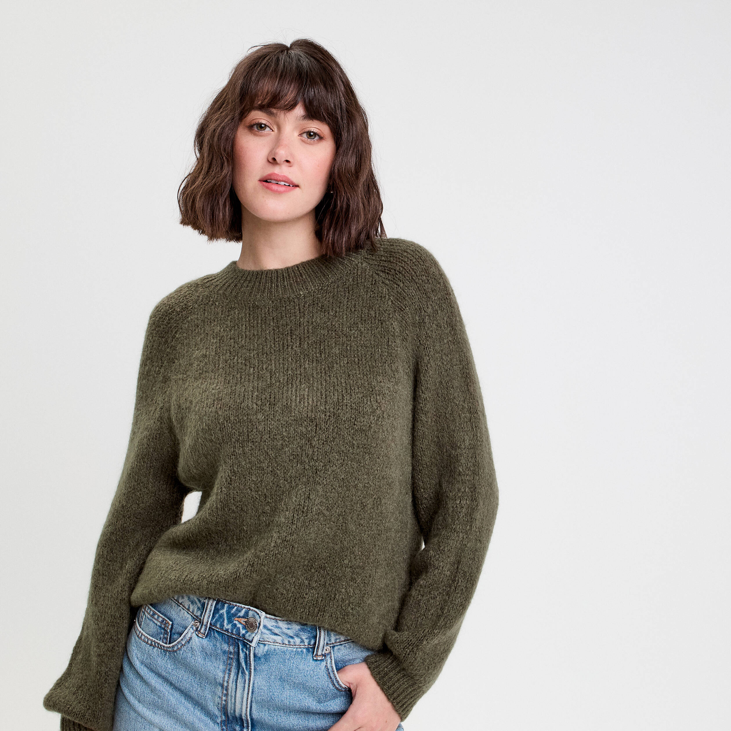 Pull manches longues vert kaki femme | Vibs