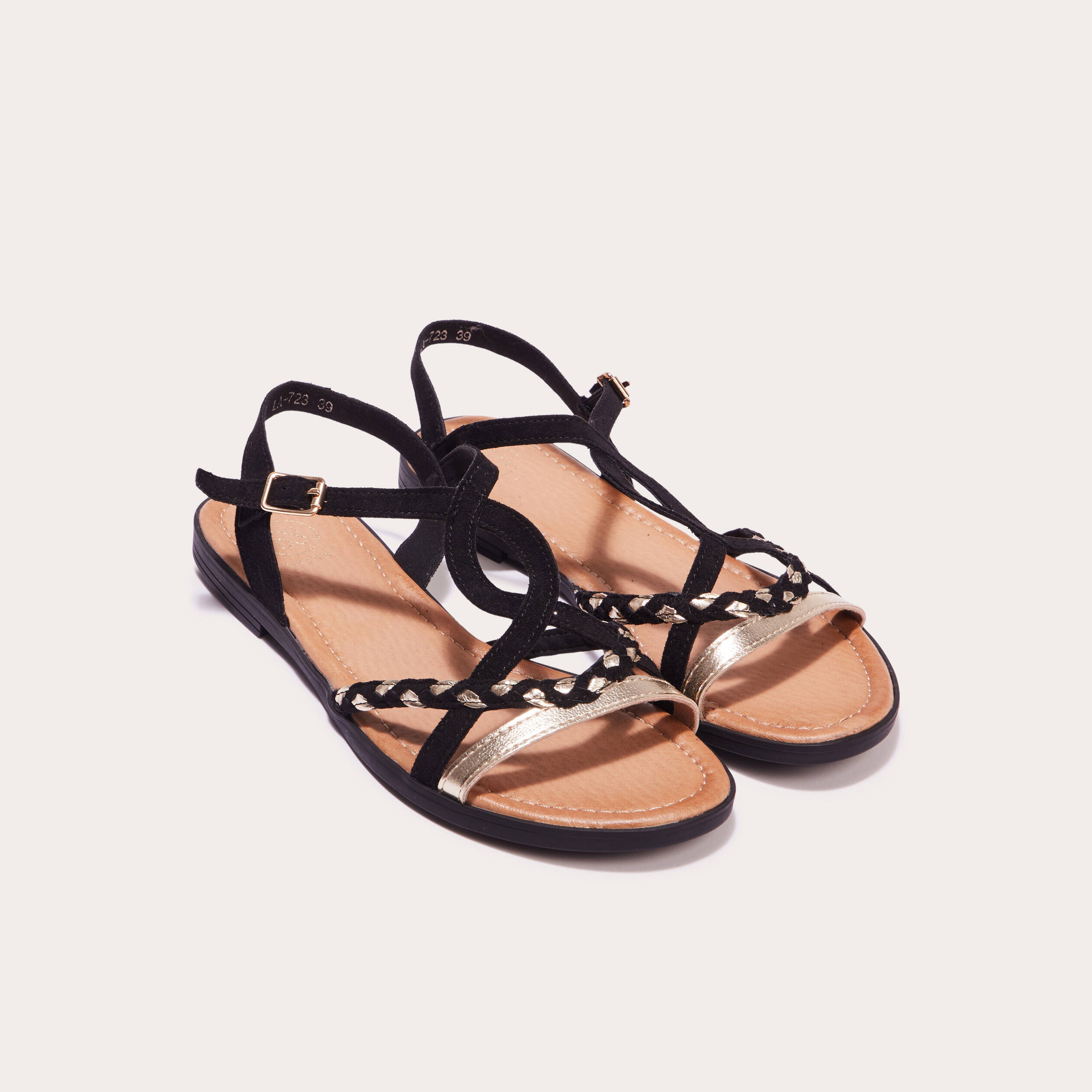 Sandales plates avec brides noir femme | Vibs