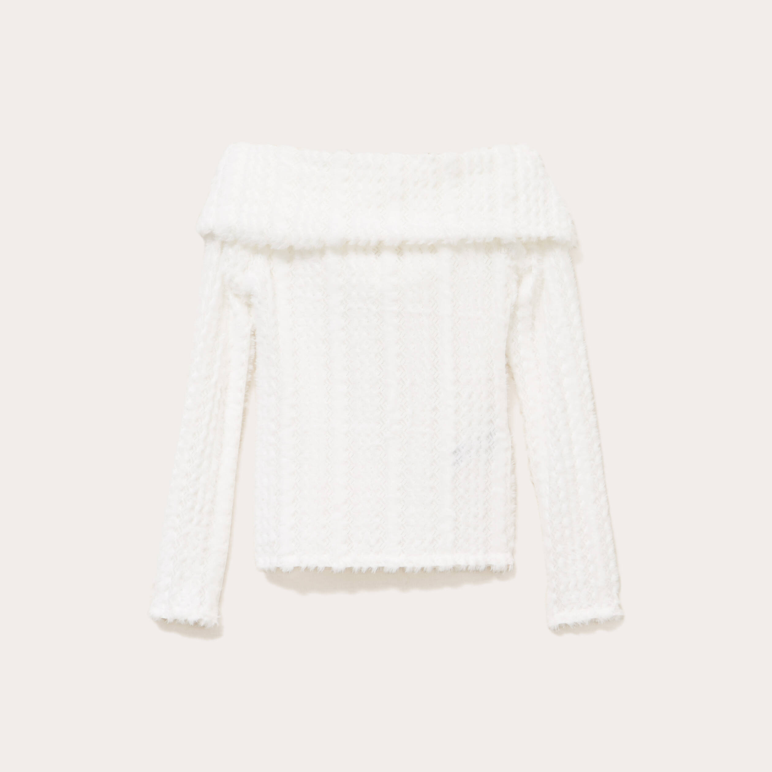 Pull cintré court col bardot ecru femme | Vibs