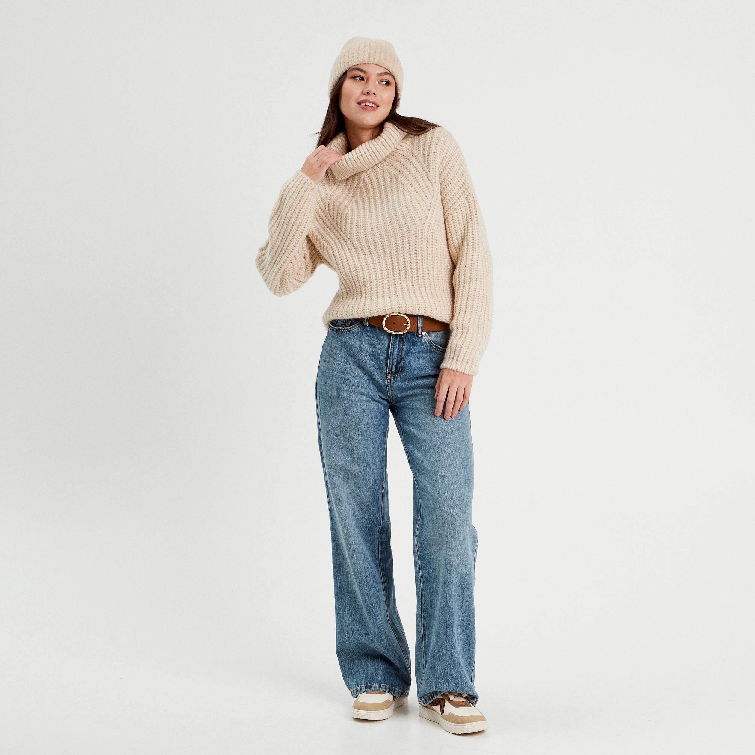 Pull avec col roulé ecru femme | Vibs