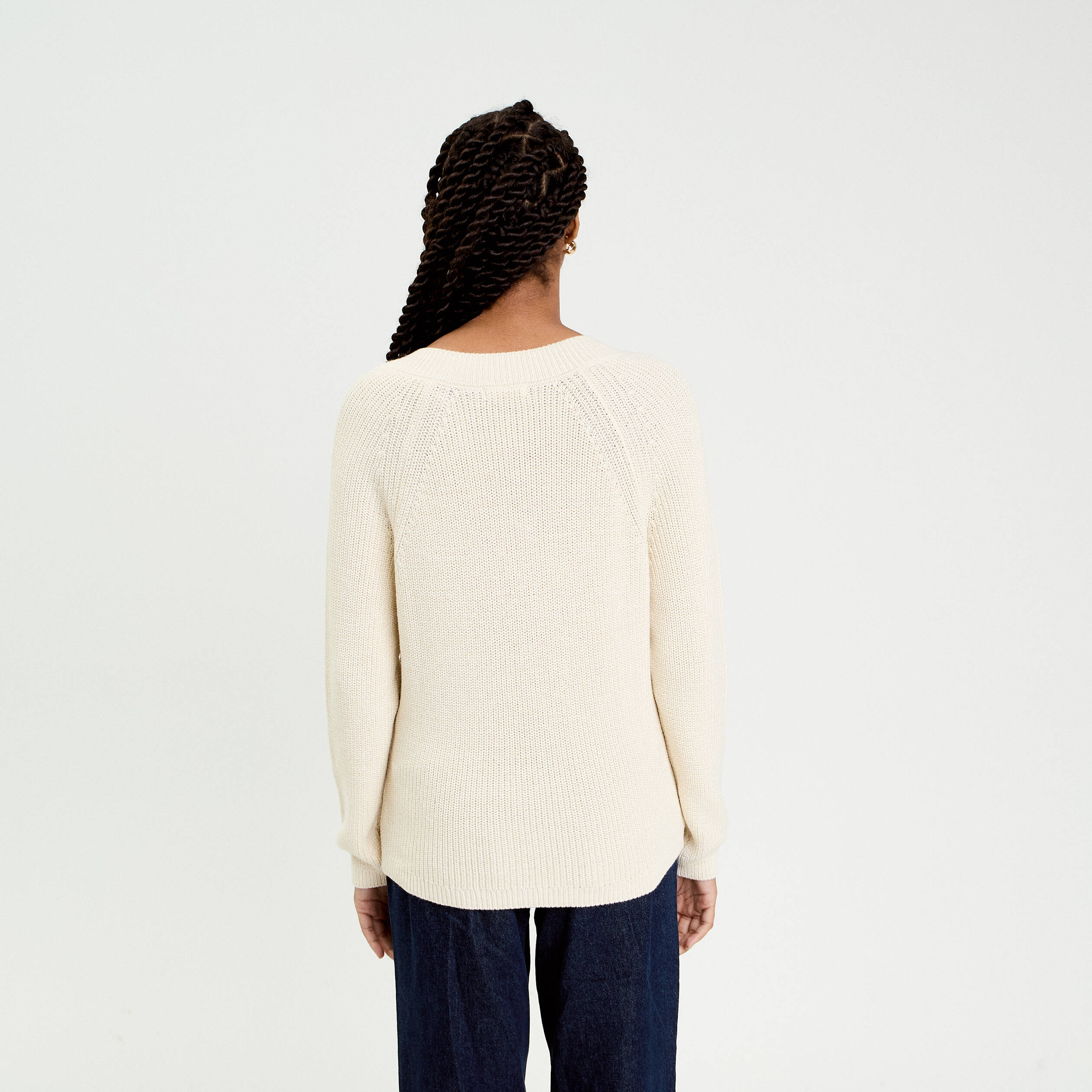 Pull col v manches longues ivoire femme | Vibs