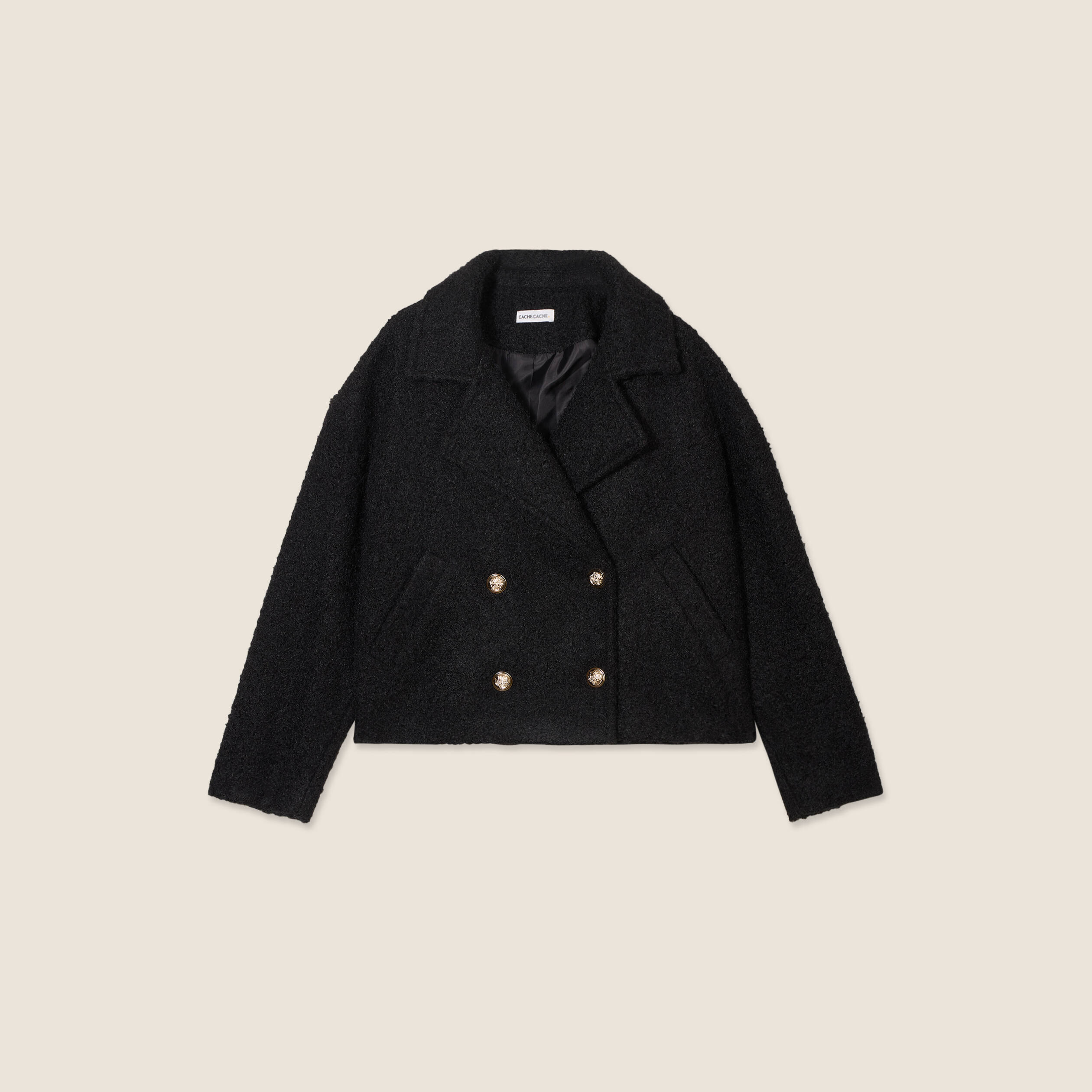 Caban court boutonné noir femme | Vibs