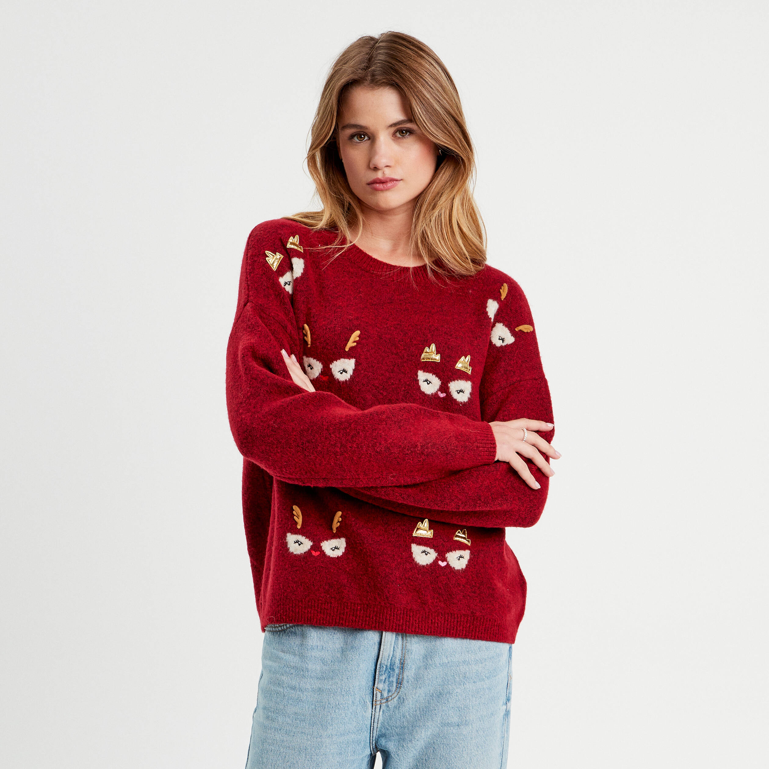 Pull manches longues rouge femme | Vibs