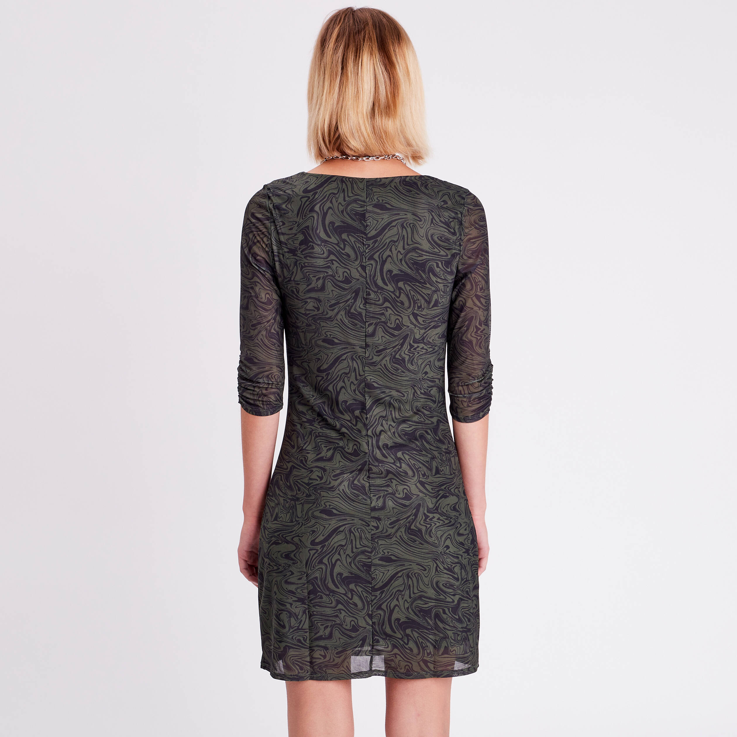 Robe droite manches 3/4 vert kaki femme | Vibs