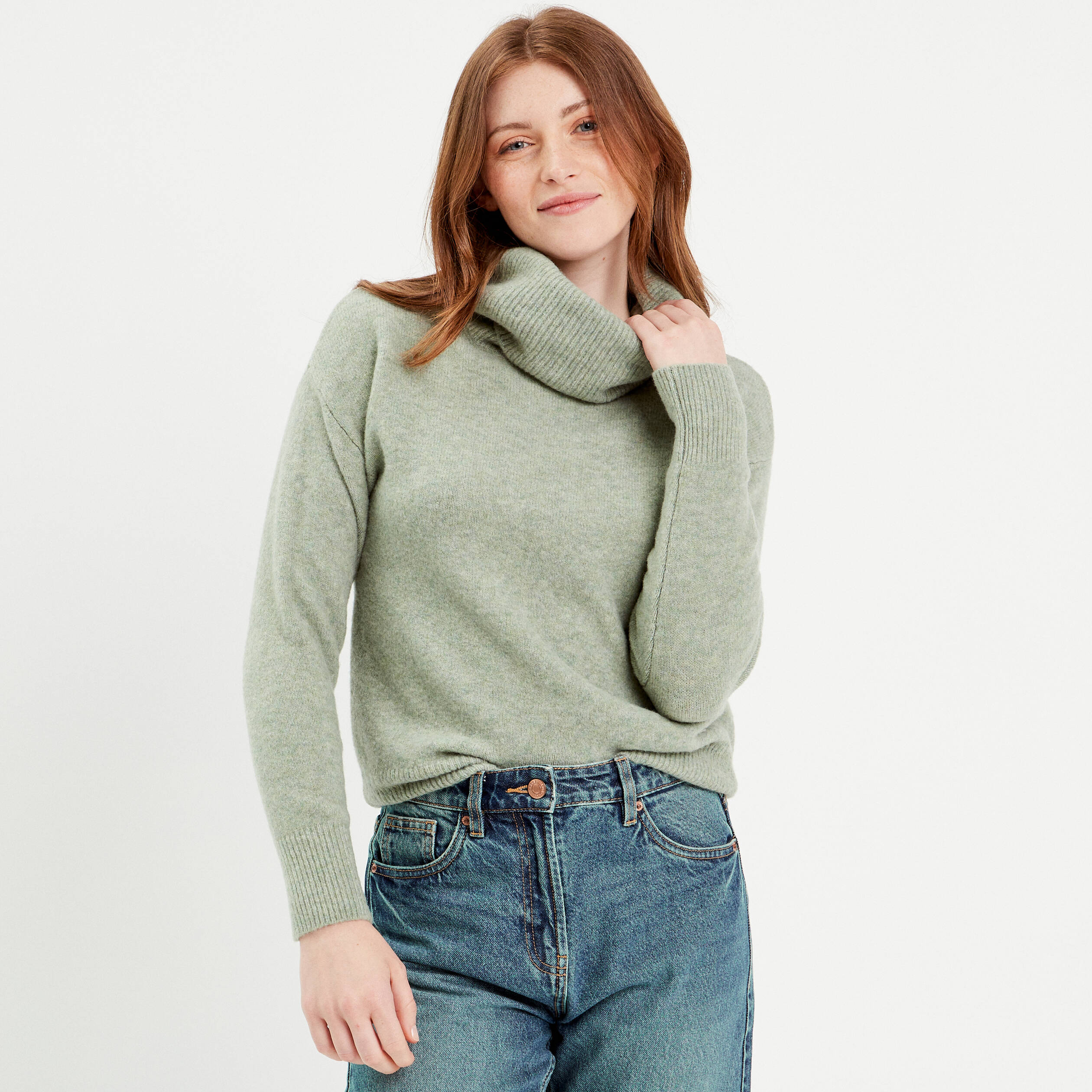 Pull avec col roulé vert pastel femme | Vibs