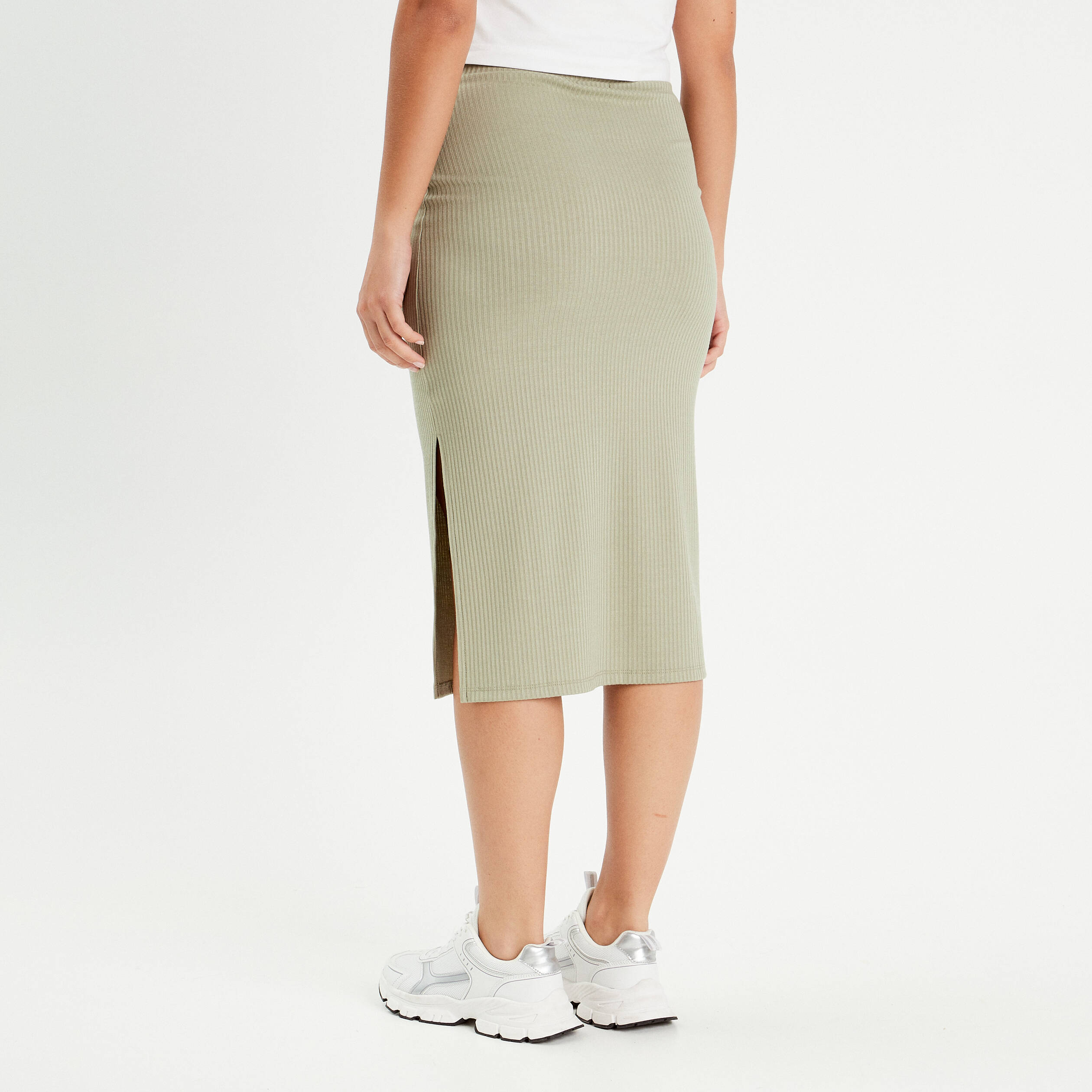 Jupe midi moulante vert kaki femme | Vibs