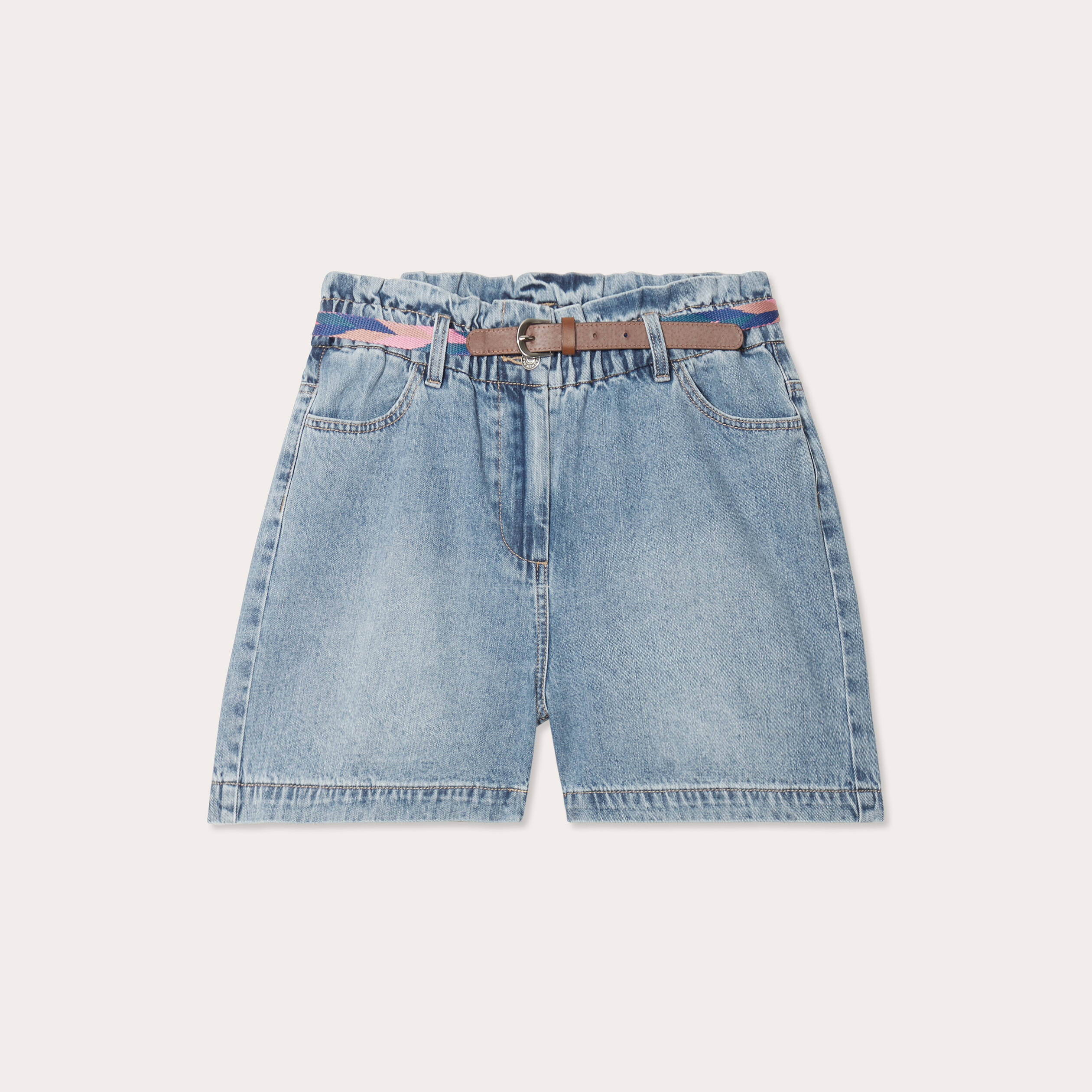 Short slouchy ceinturé en jean denim stone femme | Vibs
