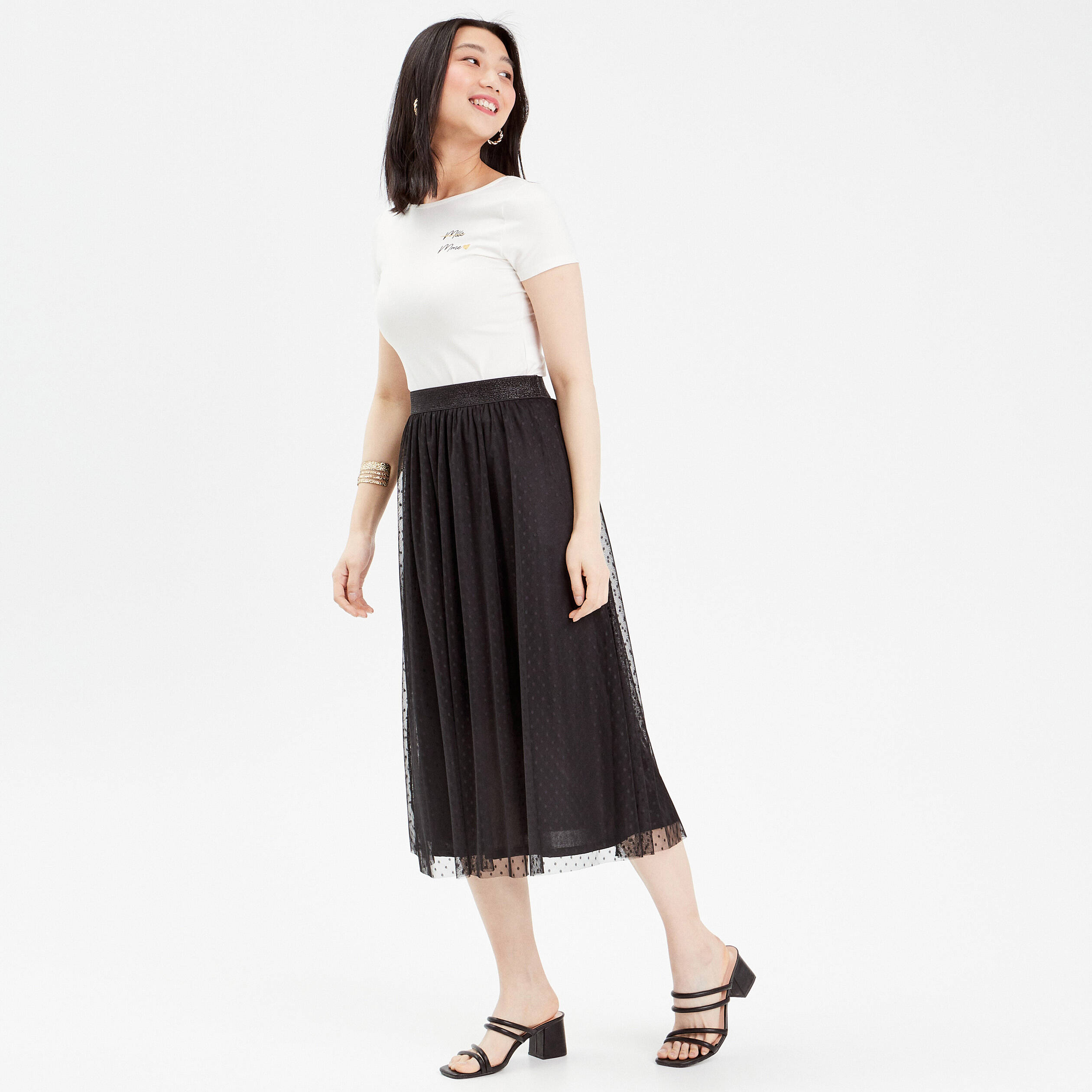 Jupe évasée tulle plumetis noir femme | Vibs