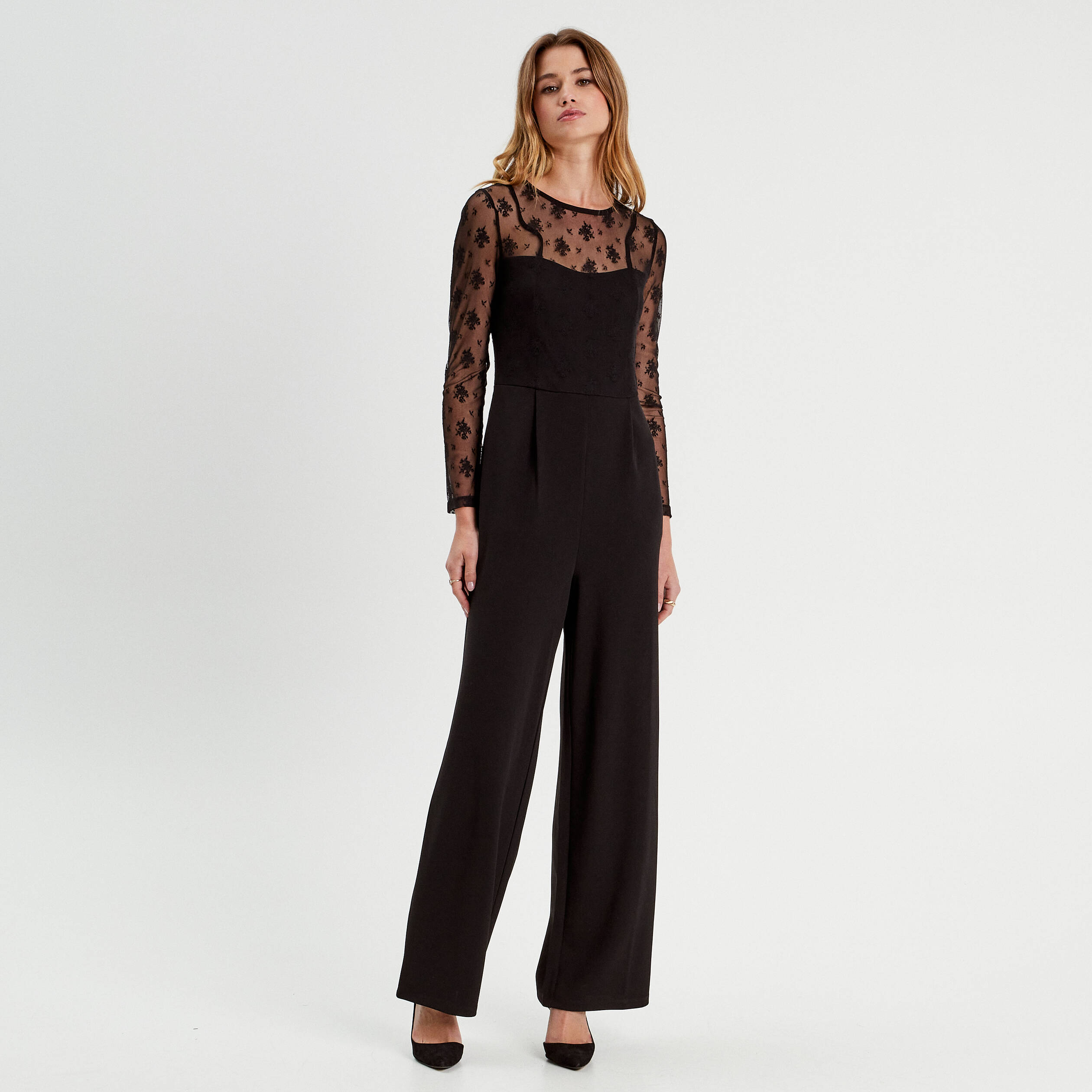 Combinaison pantalon dentelle noir femme | Vibs