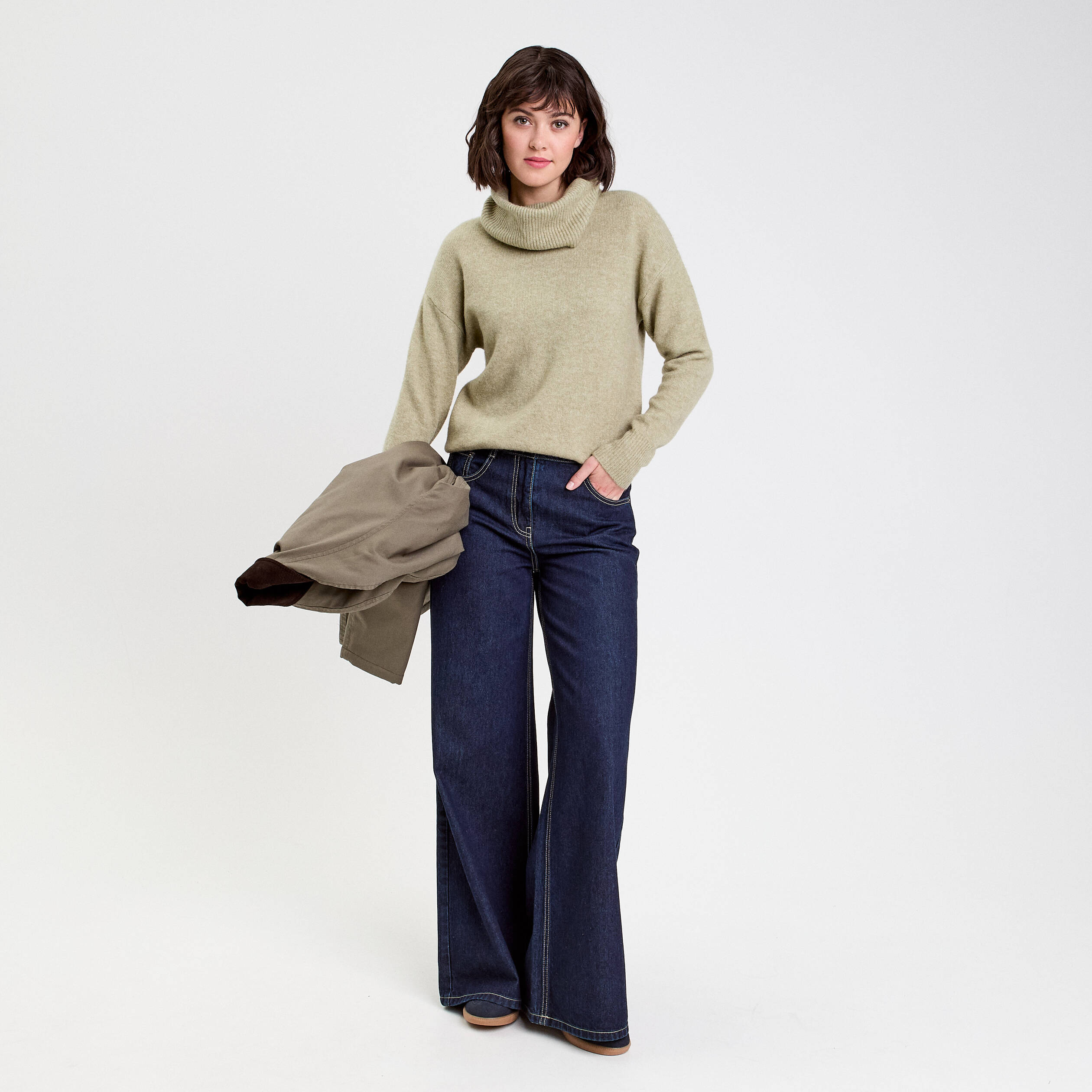 Pull avec col roulé vert kaki femme | Vibs