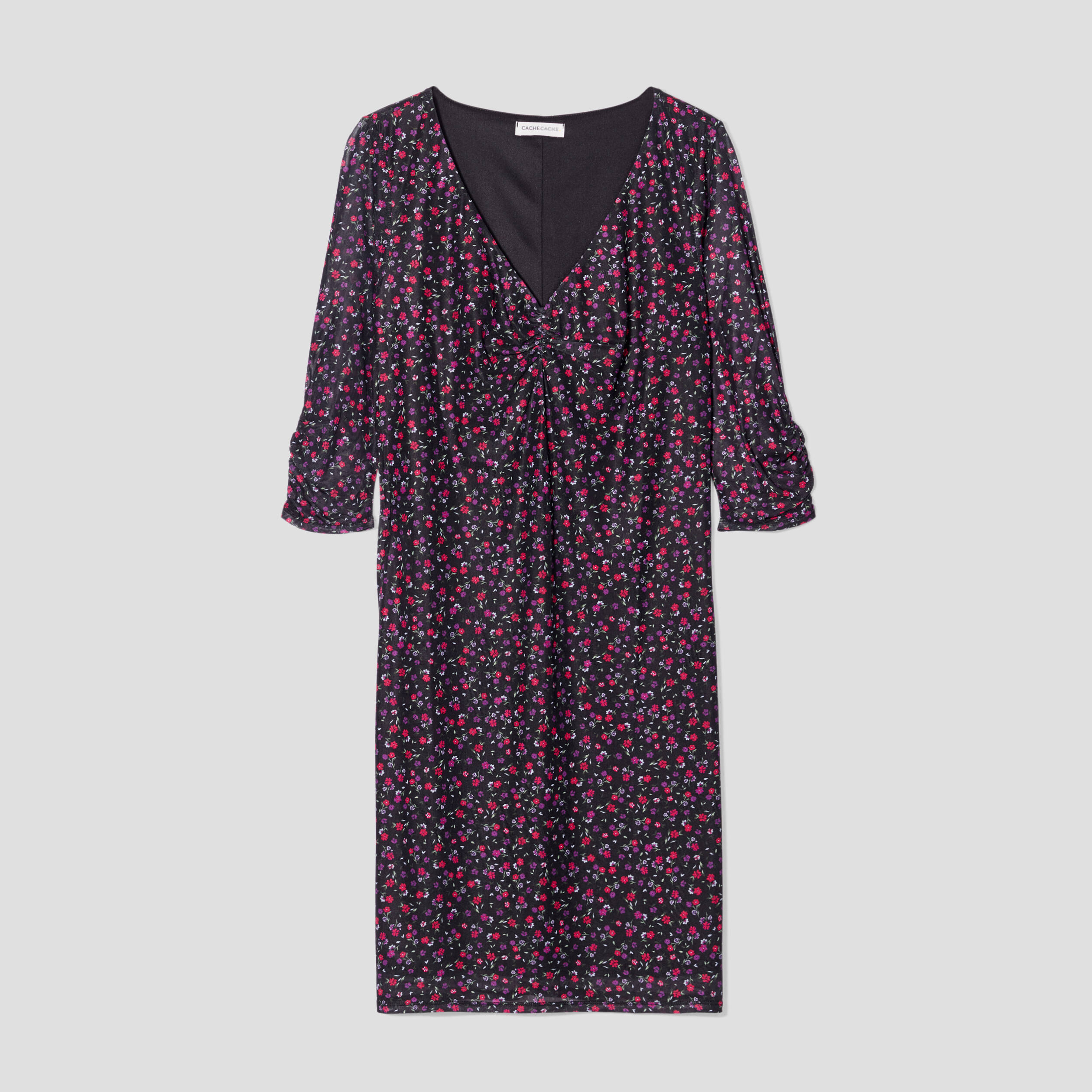 Robe droite manches 3/4 noir femme | Vibs
