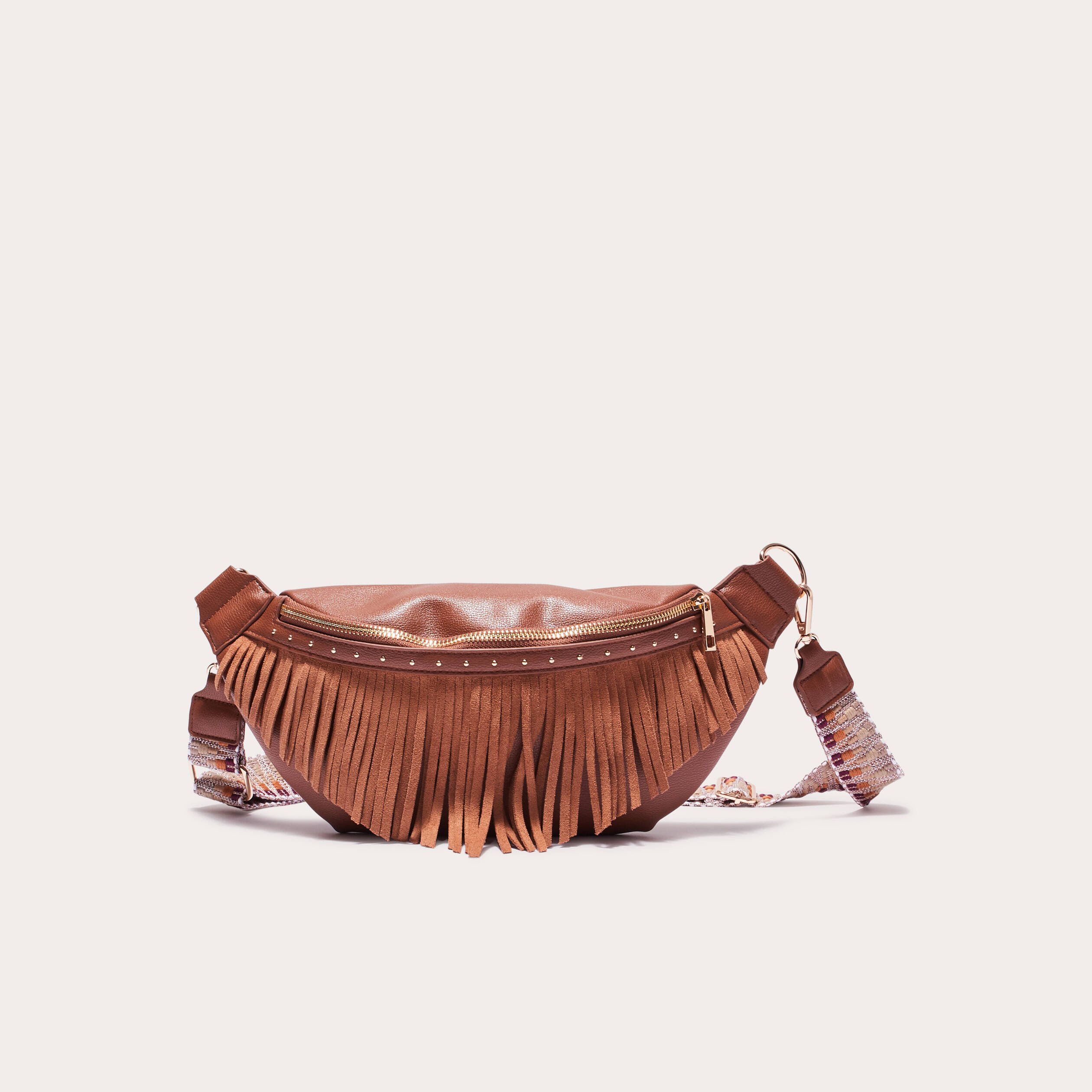 Sac banane avec franges camel femme | Vibs