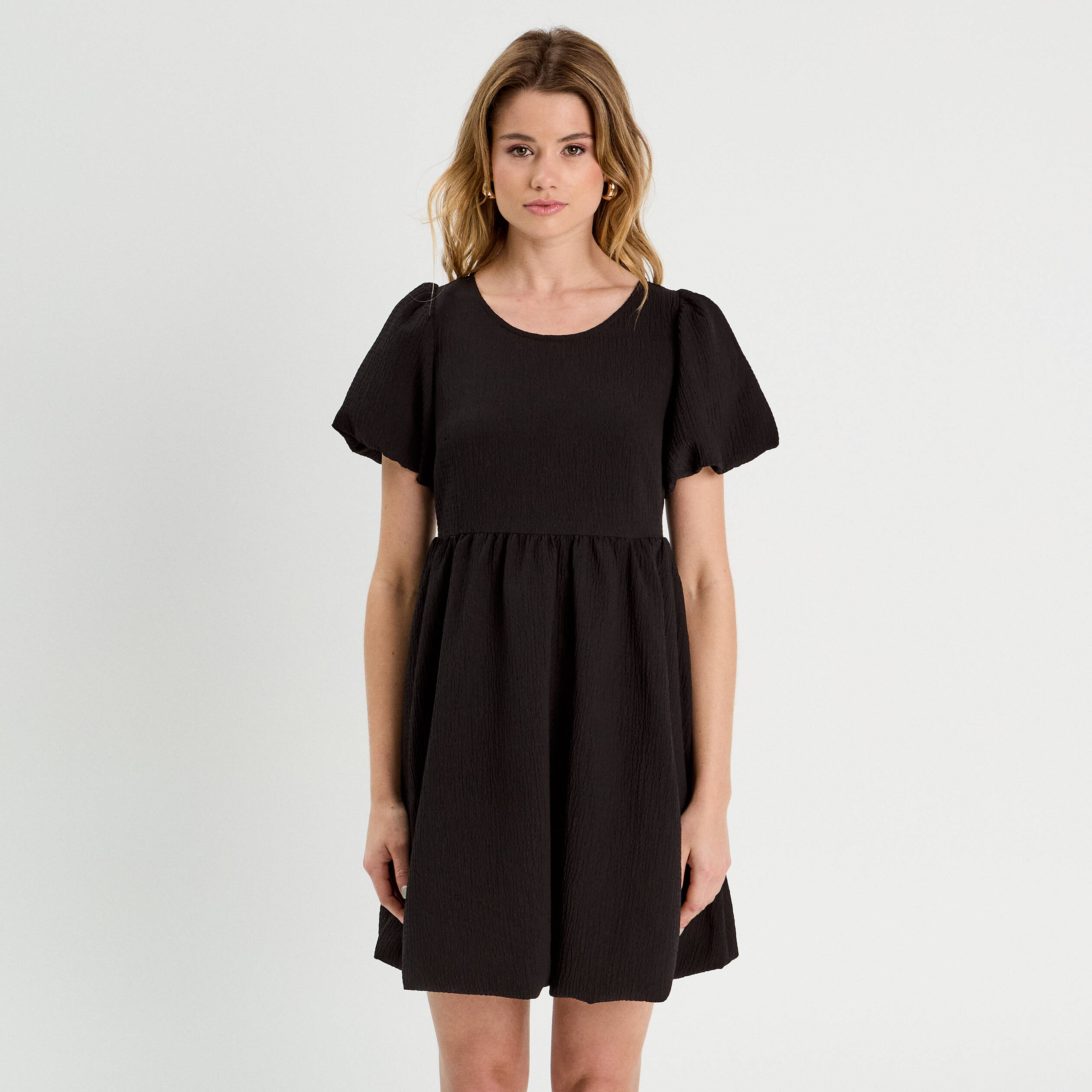 Robe évasée effet boule noir femme | Vibs