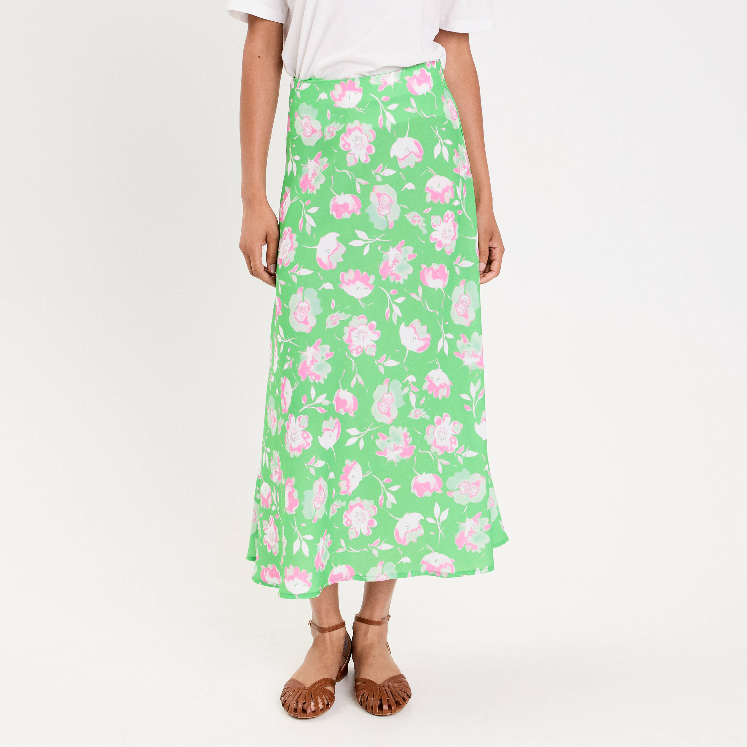 Jupe évasée longueur midi vert fluo femme | Vibs