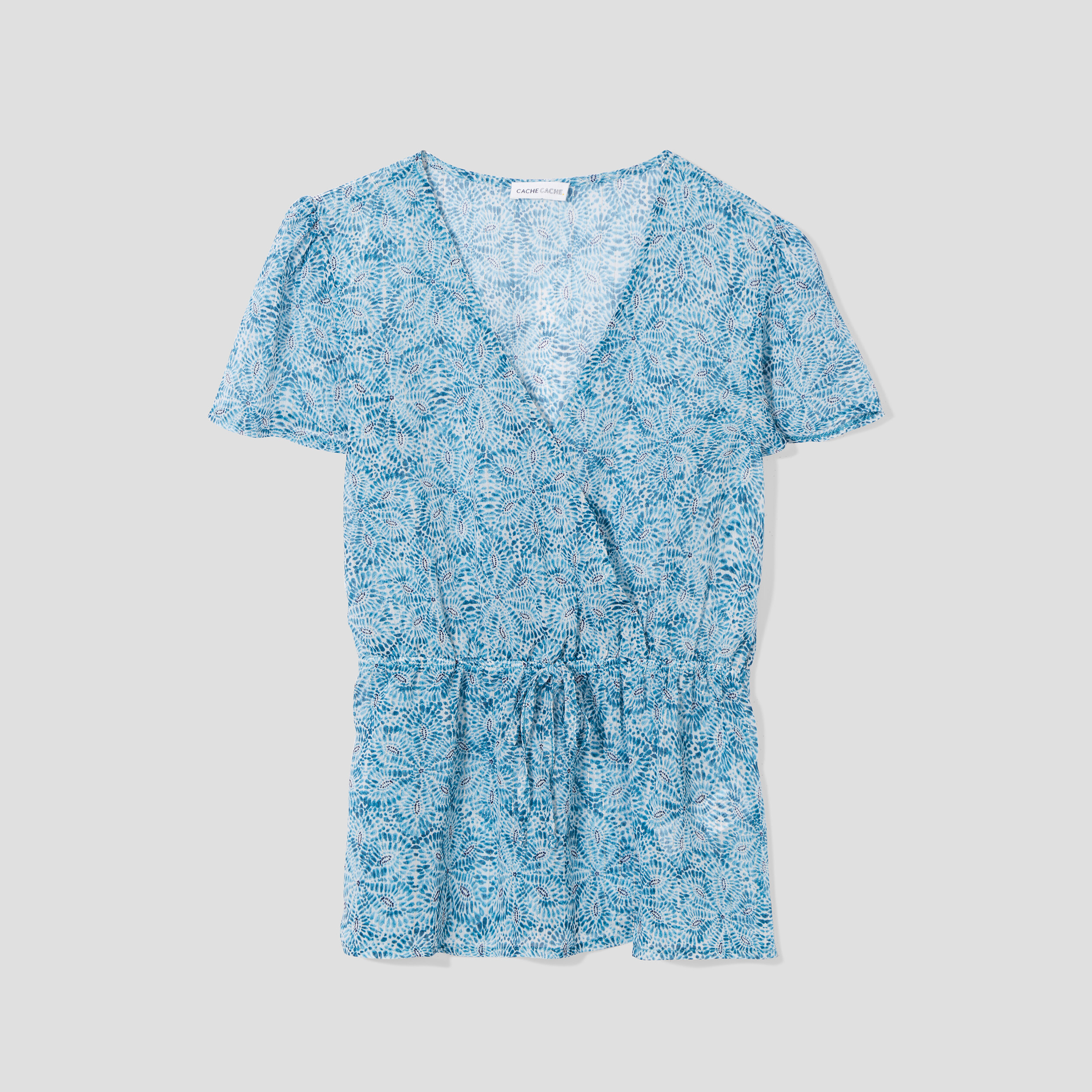 Blouse cintrée col cache-coeur bleu femme | Vibs