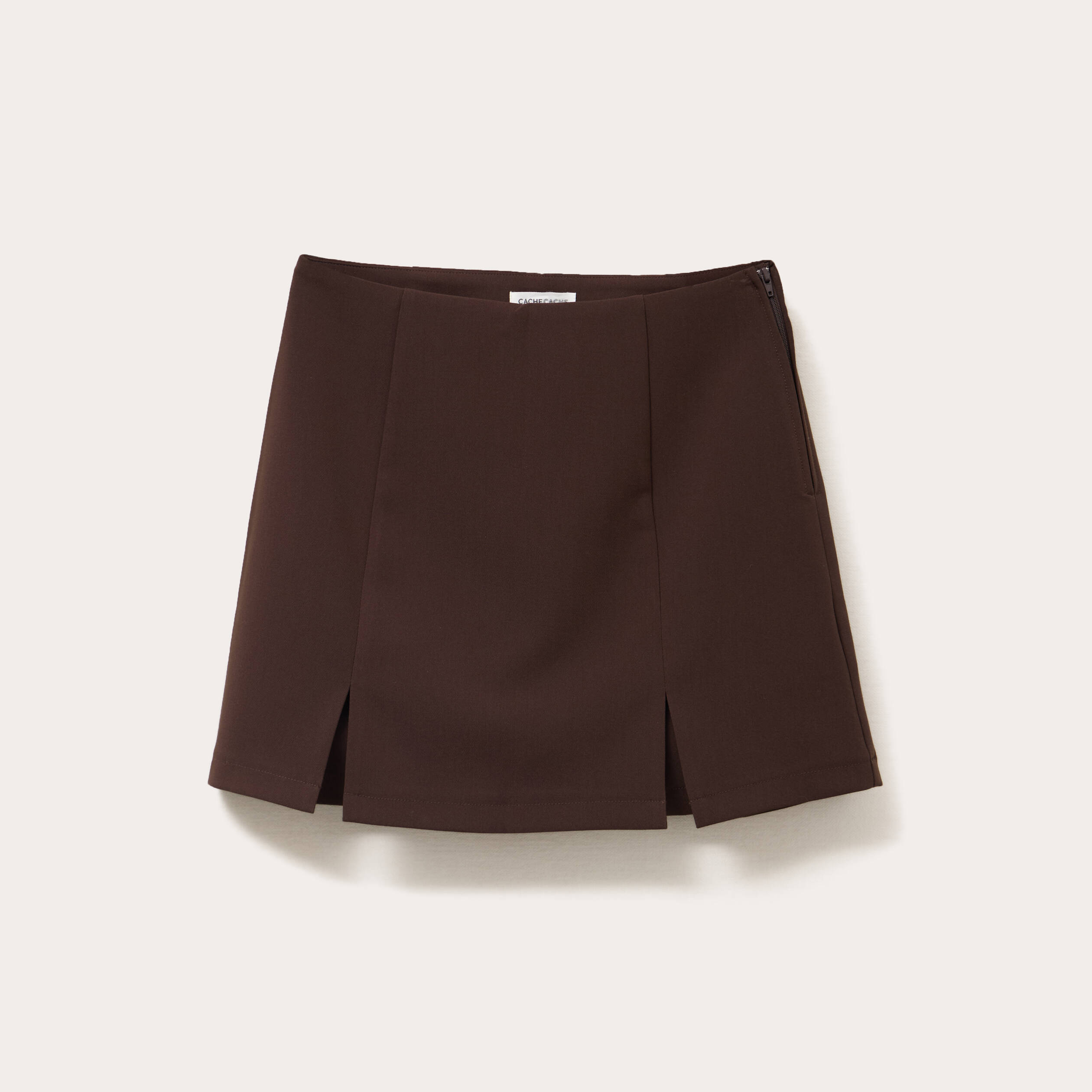 Jupe-short droite fentes marron foncé femme | Vibs