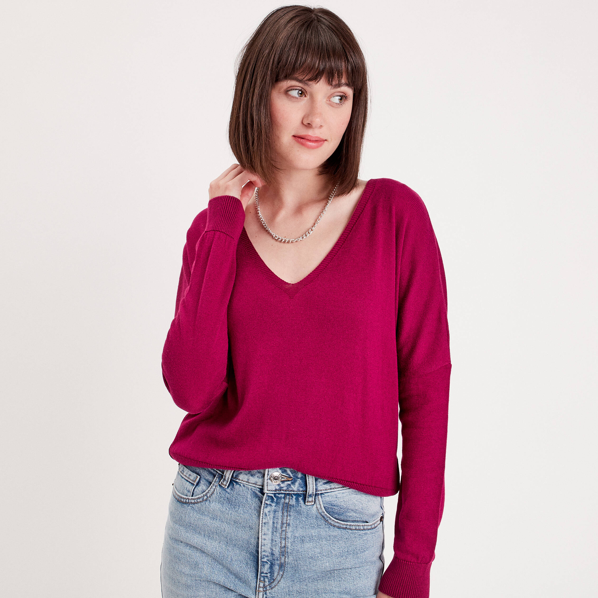 Pull col en V violet femme | Vibs