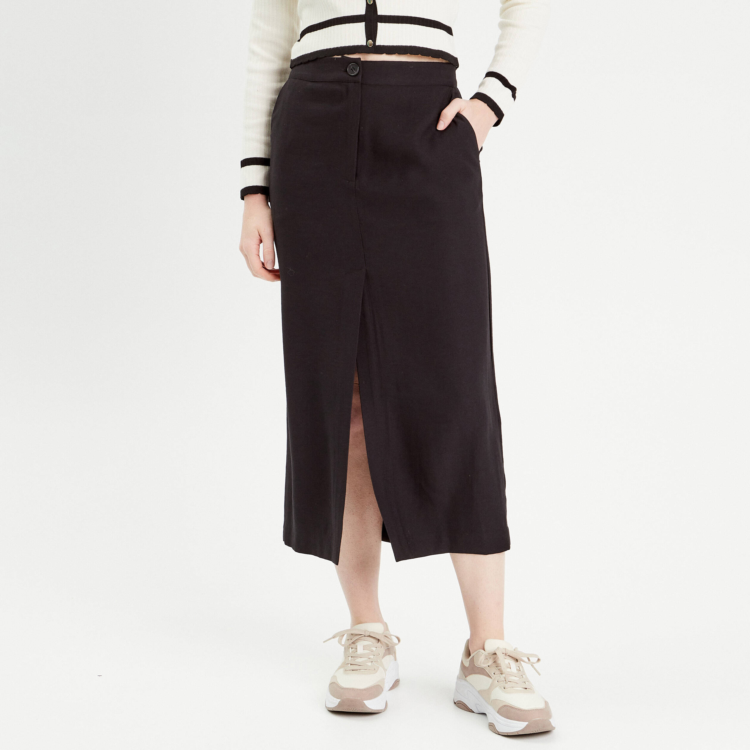 Jupe longue droite fendue noir femme | Vibs