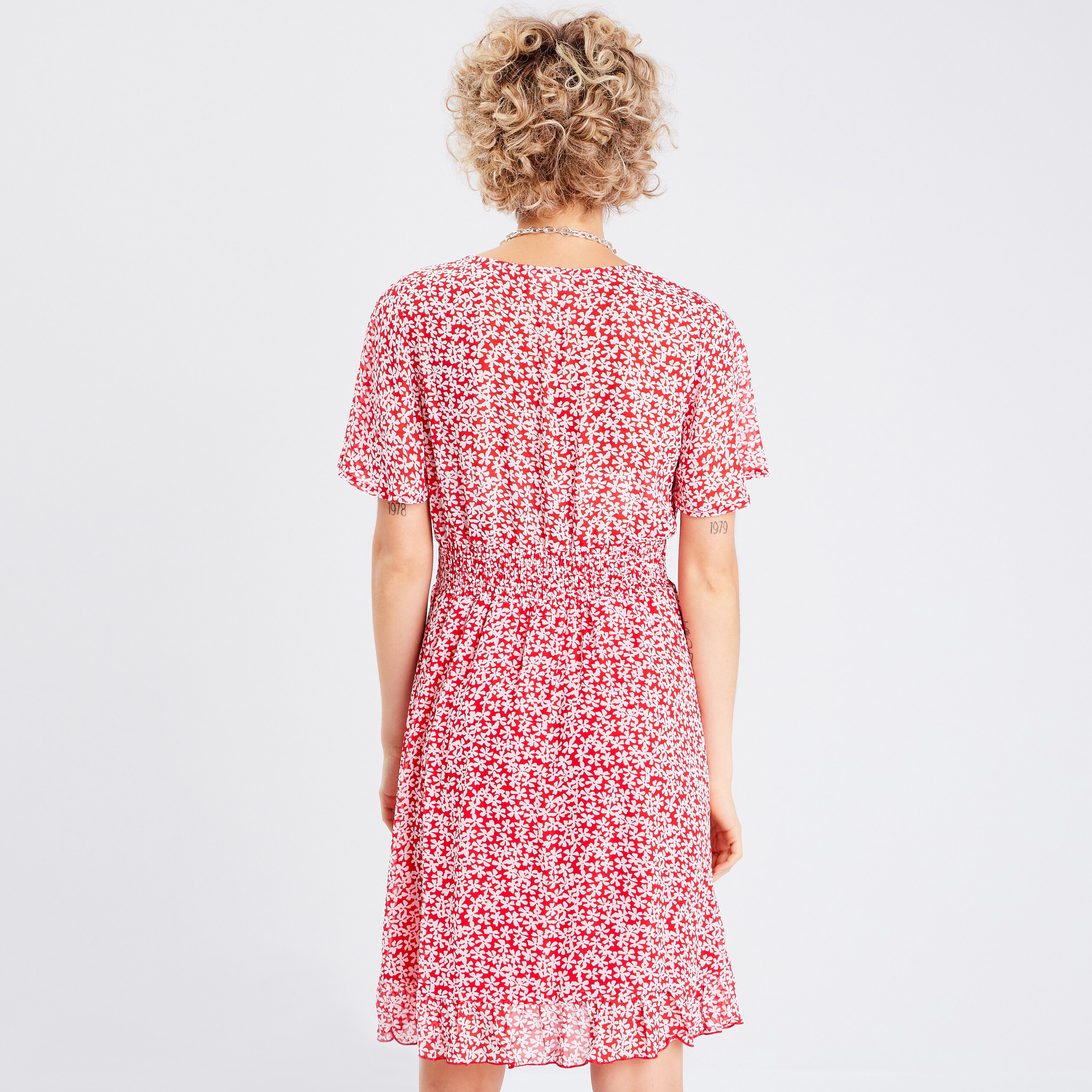 Robe évasée manches courtes rouge femme | Vibs