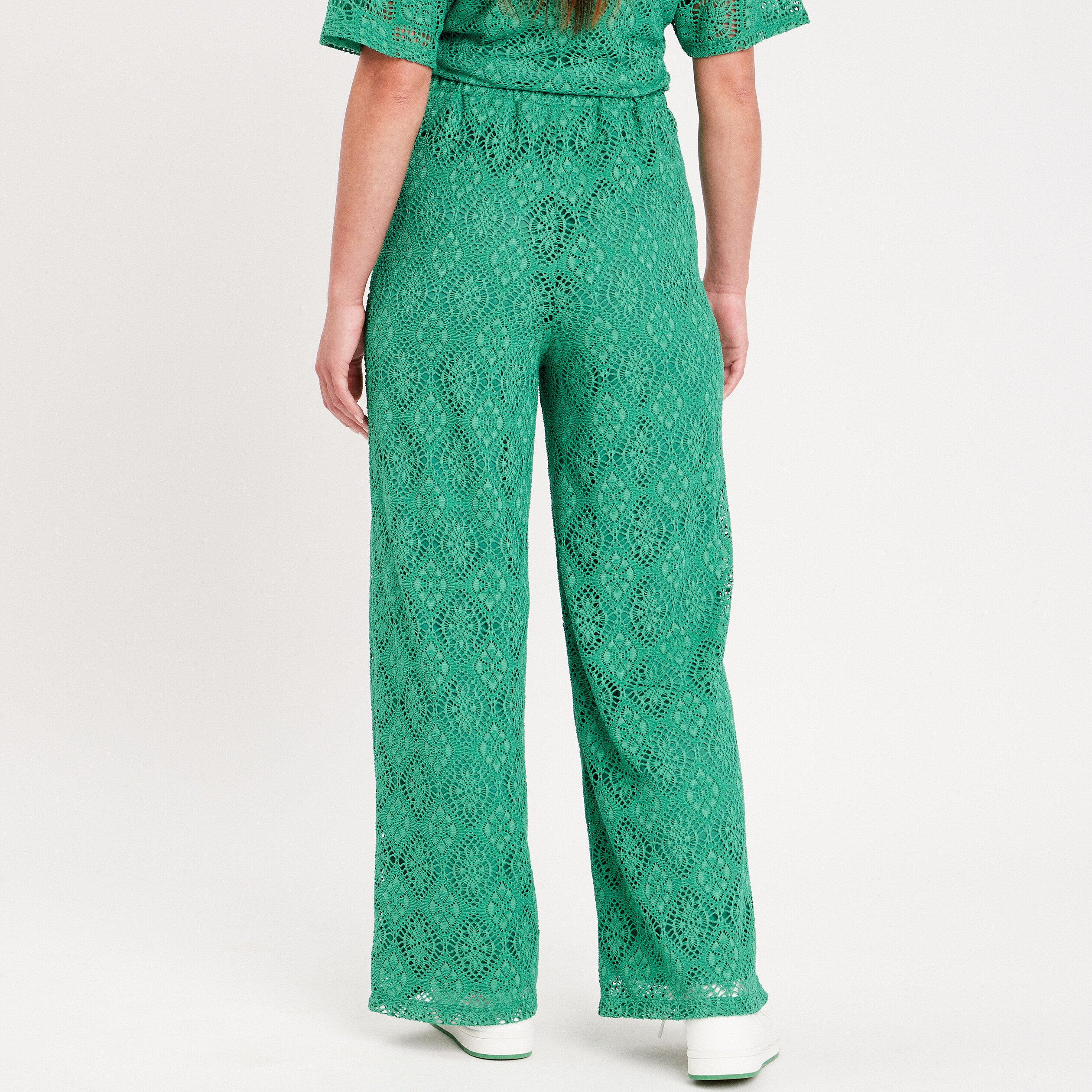 Pantalon large aspect crochet vert émeraude femme | Vibs