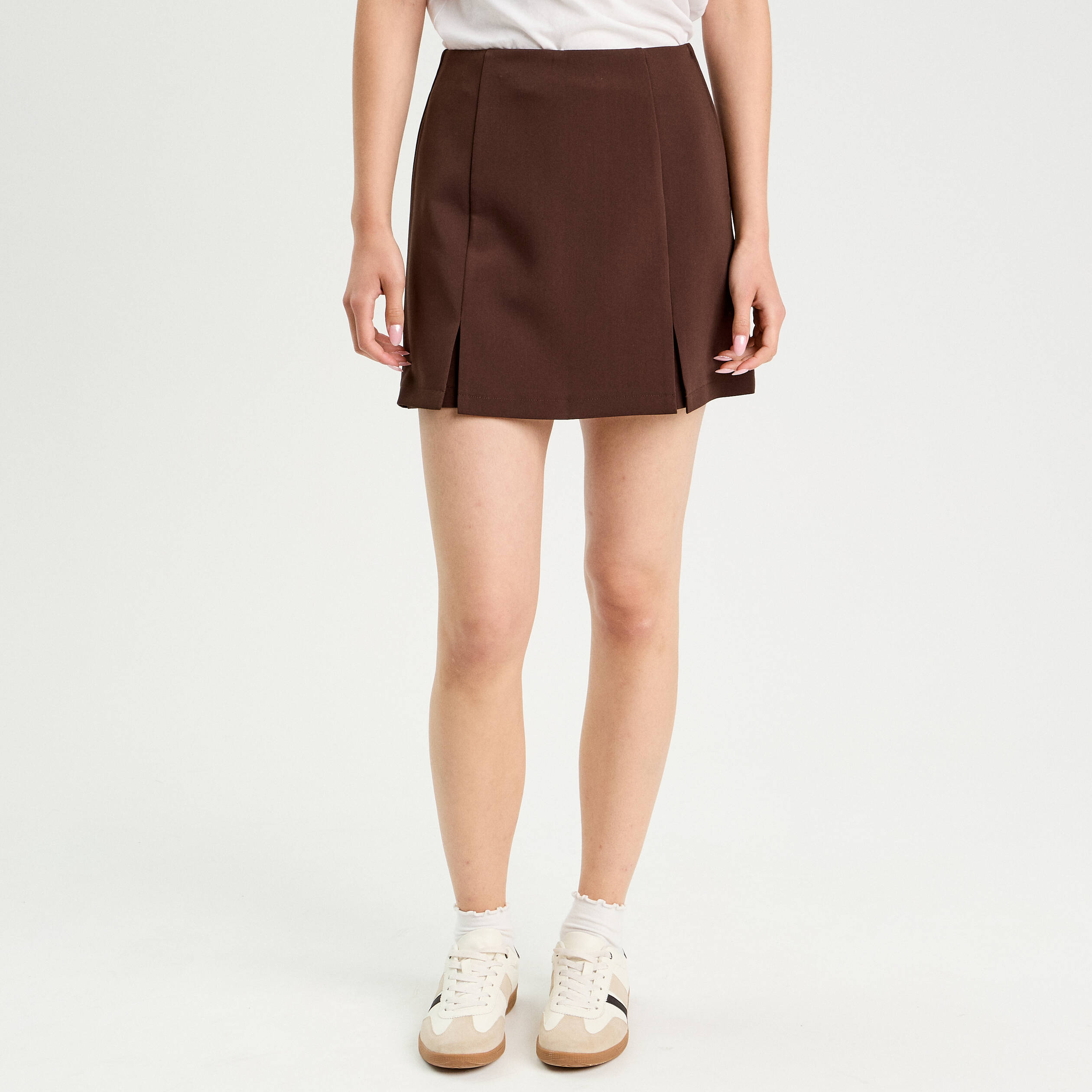 Jupe-short droite fentes marron foncé femme | Vibs