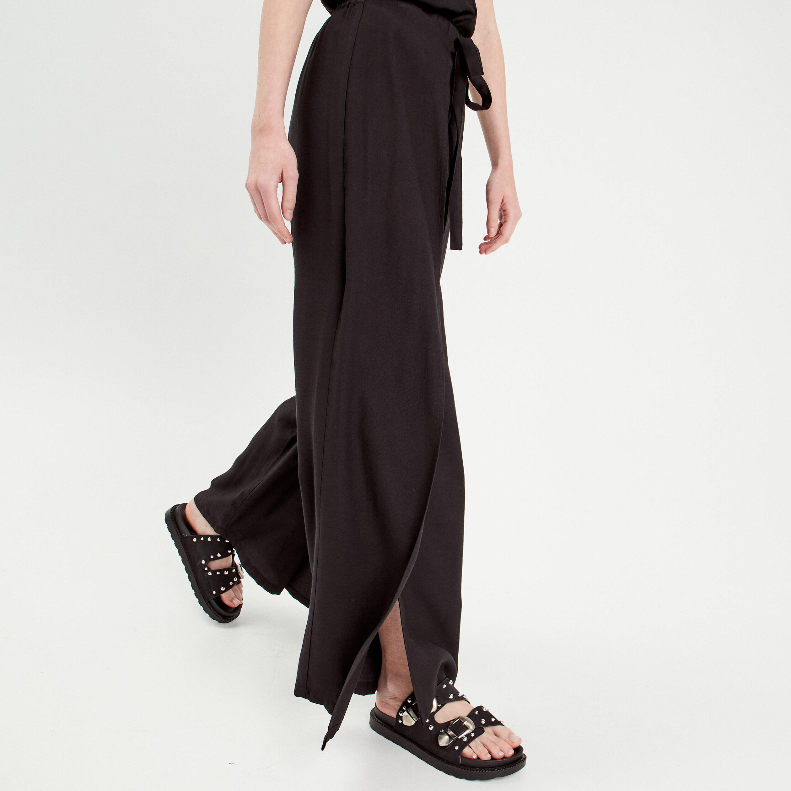Pantalon large fluide noir femme | Vibs