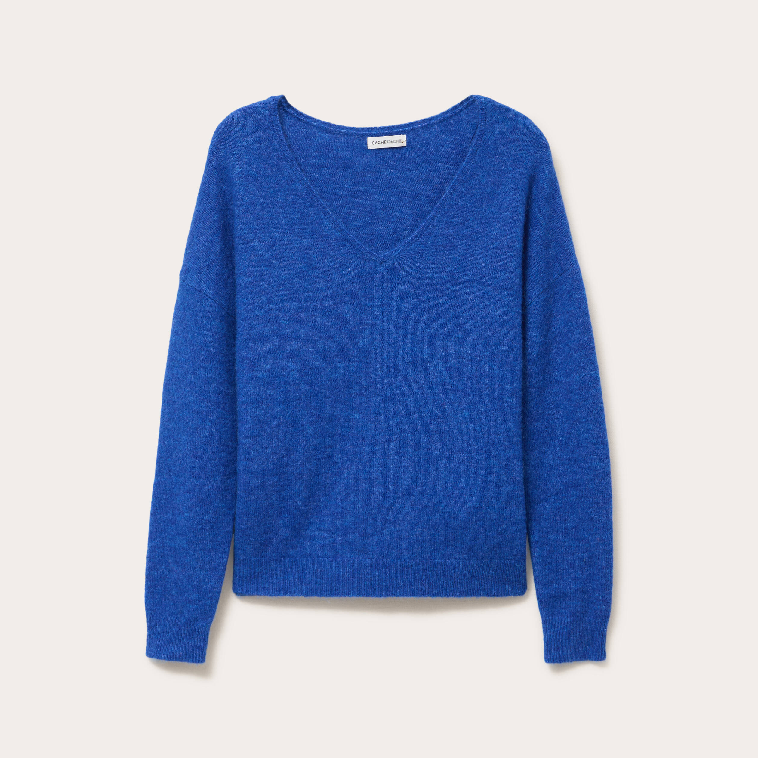 Pull avec col en V bleu electrique femme | Vibs