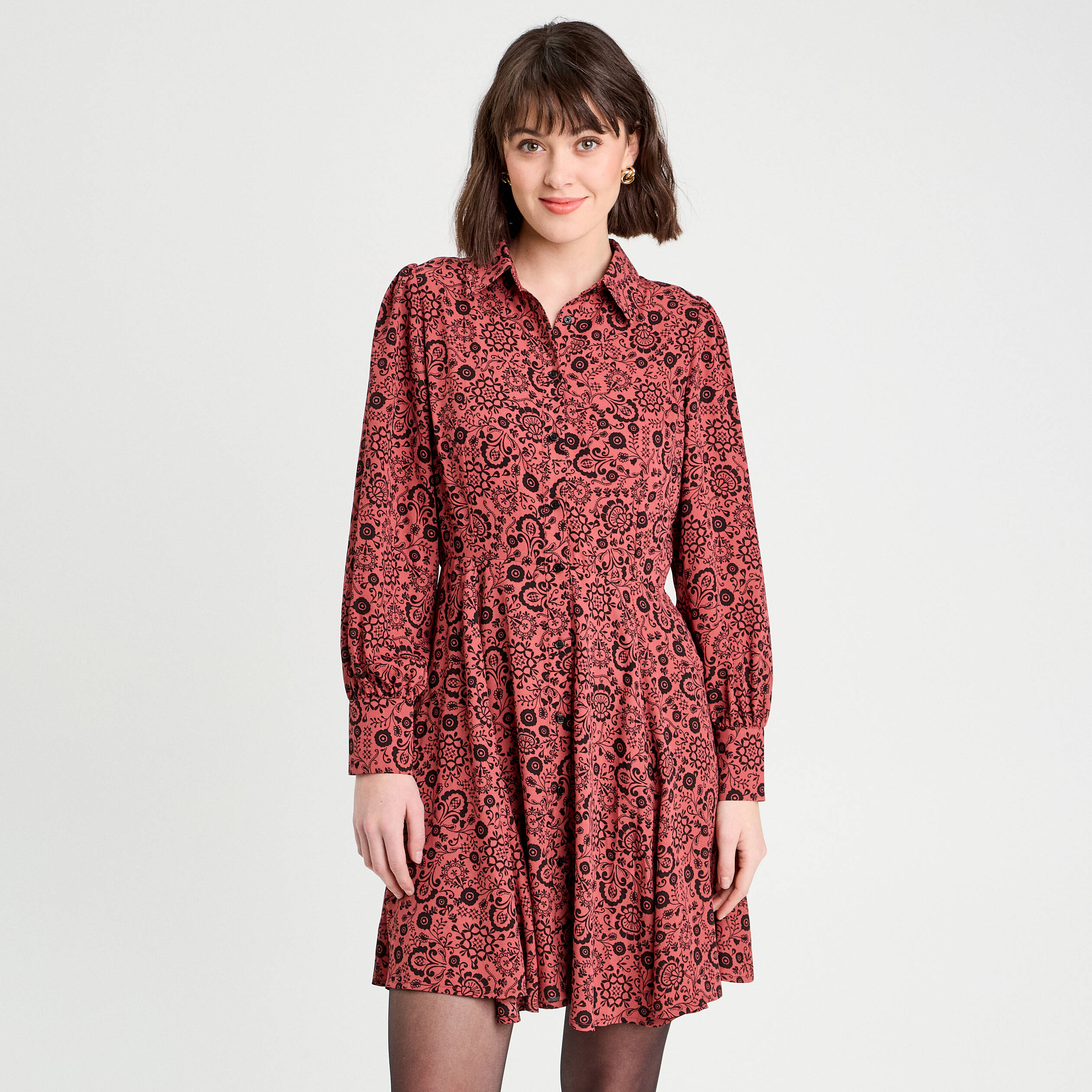 Robe chemise évasée fluide rouge clair femme | Vibs