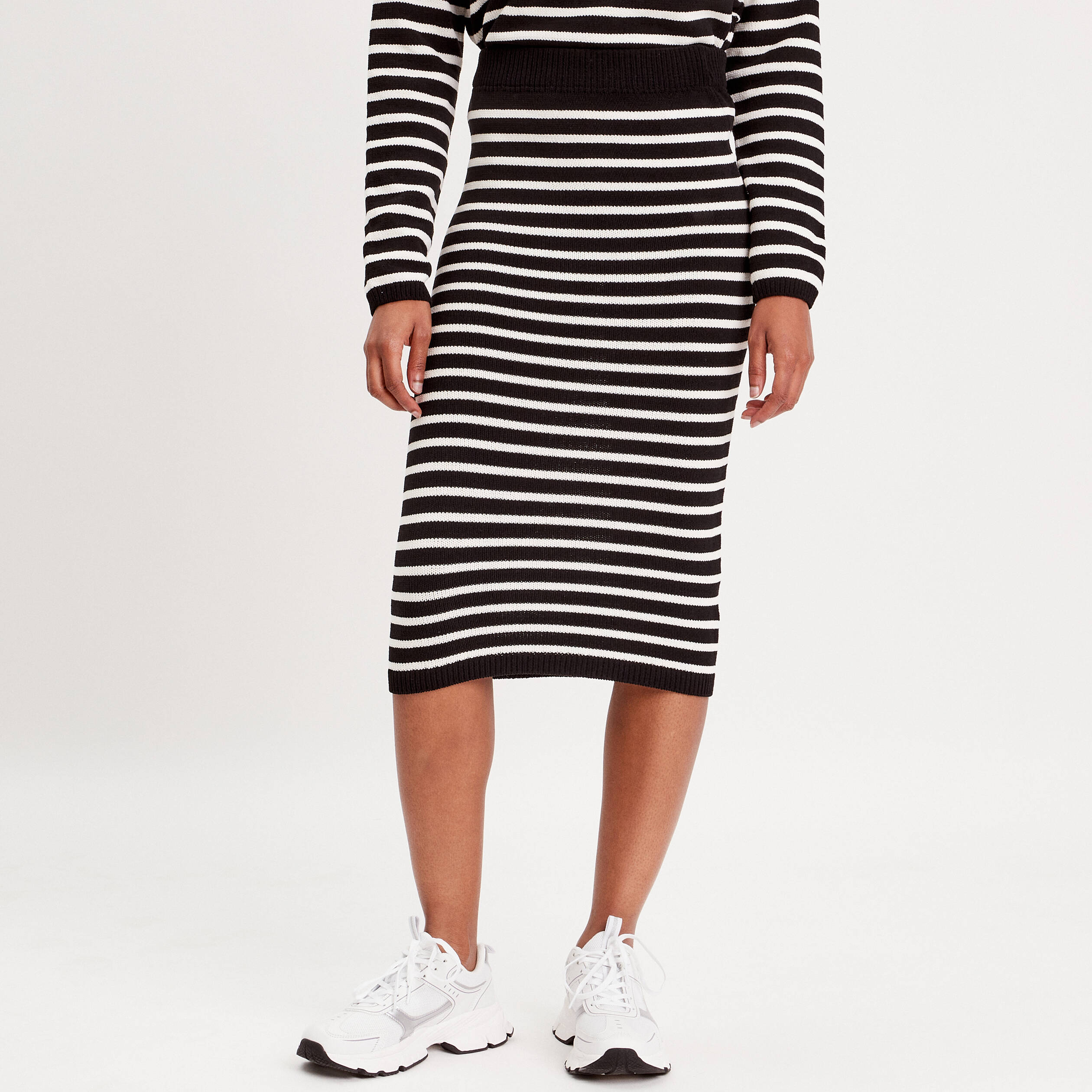 Jupe longue droite tricotée noir femme | Vibs